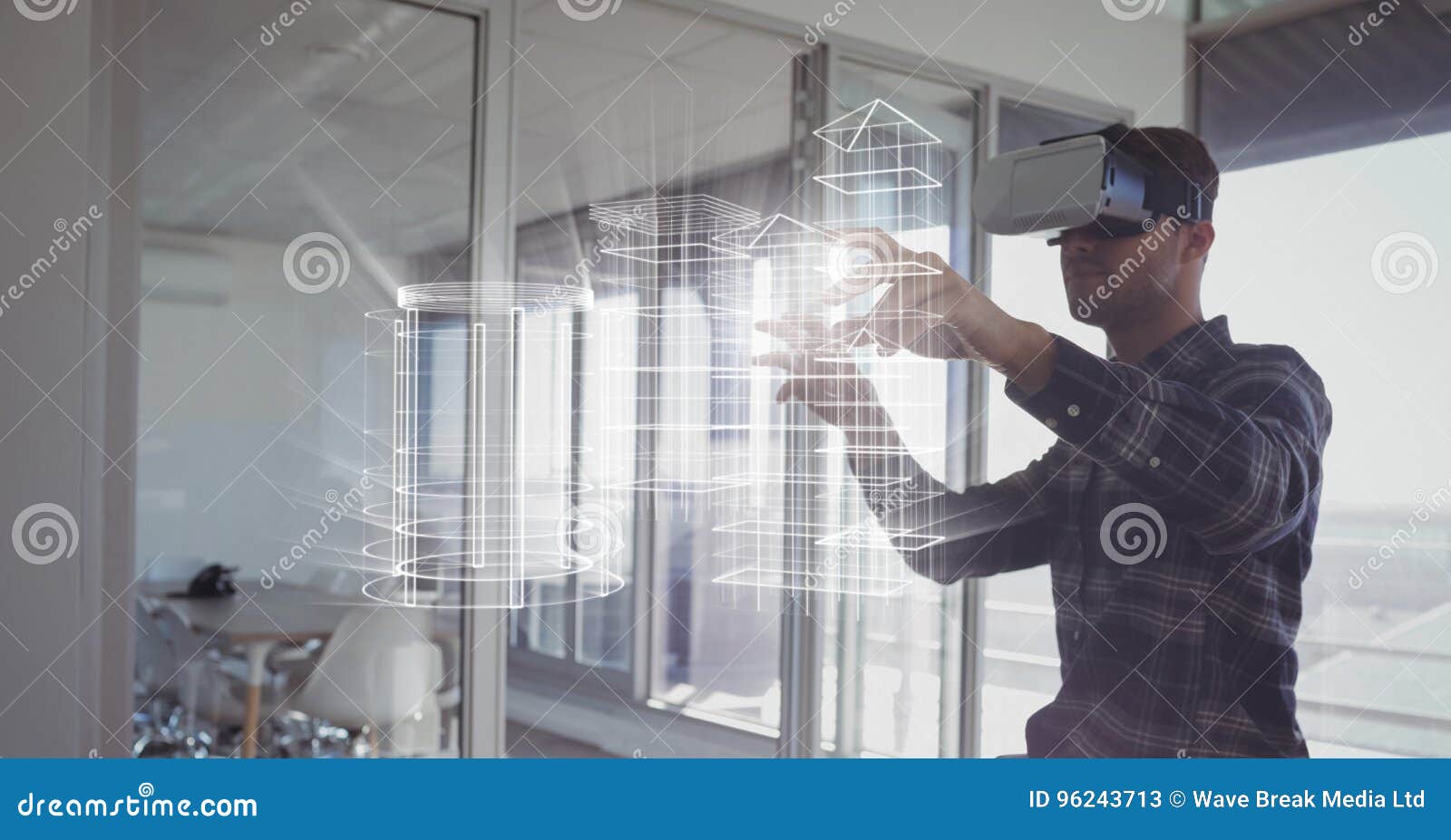 Man in VR Headset Touching Building Interfaces Stock Image - Image of ... Man in VR Headset Touching Building Interfaces Stock Image - Image of ...