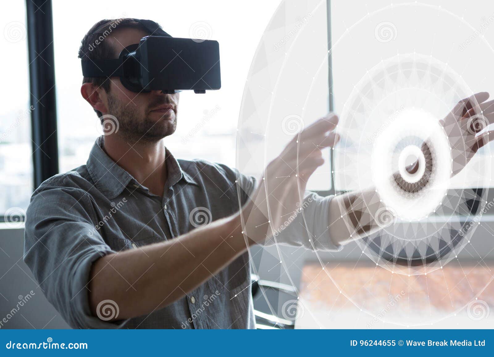 Man in VR Headset Touching Interface Stock Illustration - Illustration ... Man in VR Headset Touching Interface Stock Illustration - Illustration ...
