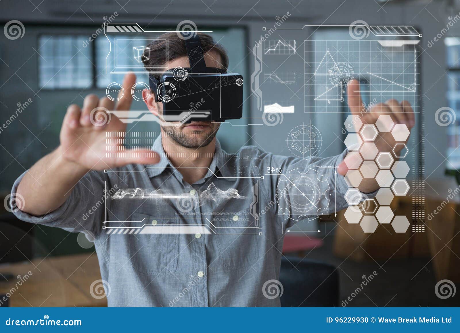 Man in VR Headset Touching Interfaces Stock Photo - Image of generated ... Man in VR Headset Touching Interfaces Stock Photo - Image of generated ...