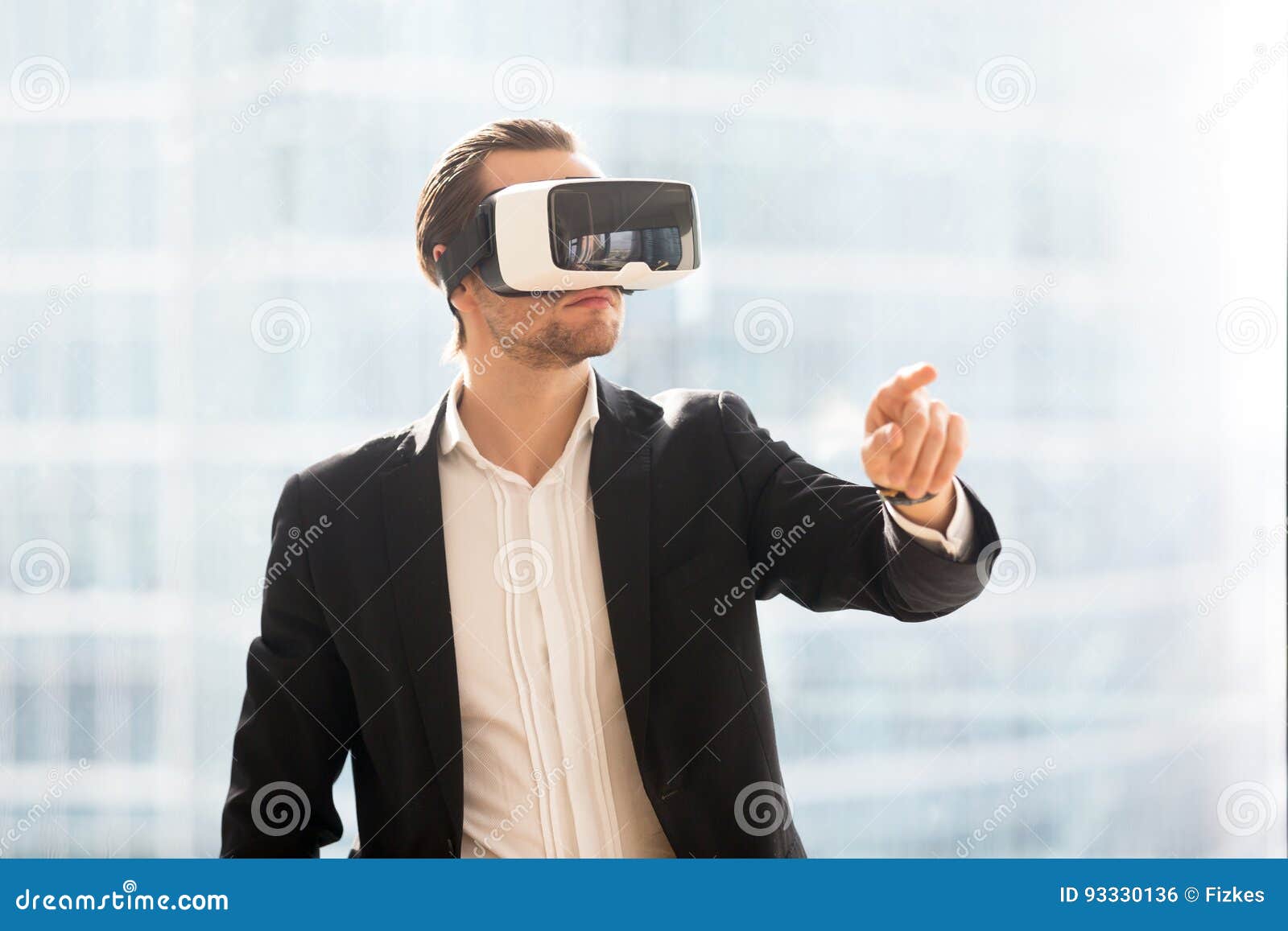 Man in VR Headset Using Augmented Reality in Work Stock Photo - Image ...