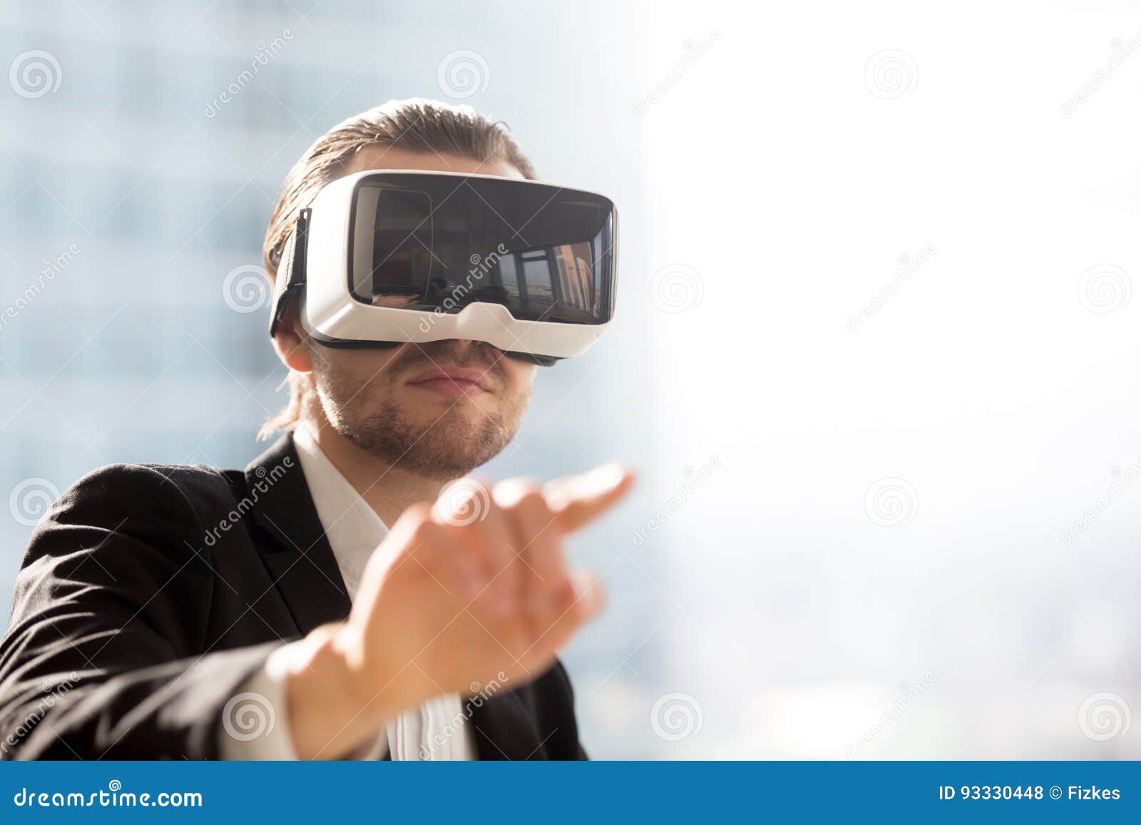 Man in VR Headset Using Gestures in Simulation Stock Photo - Image of ...