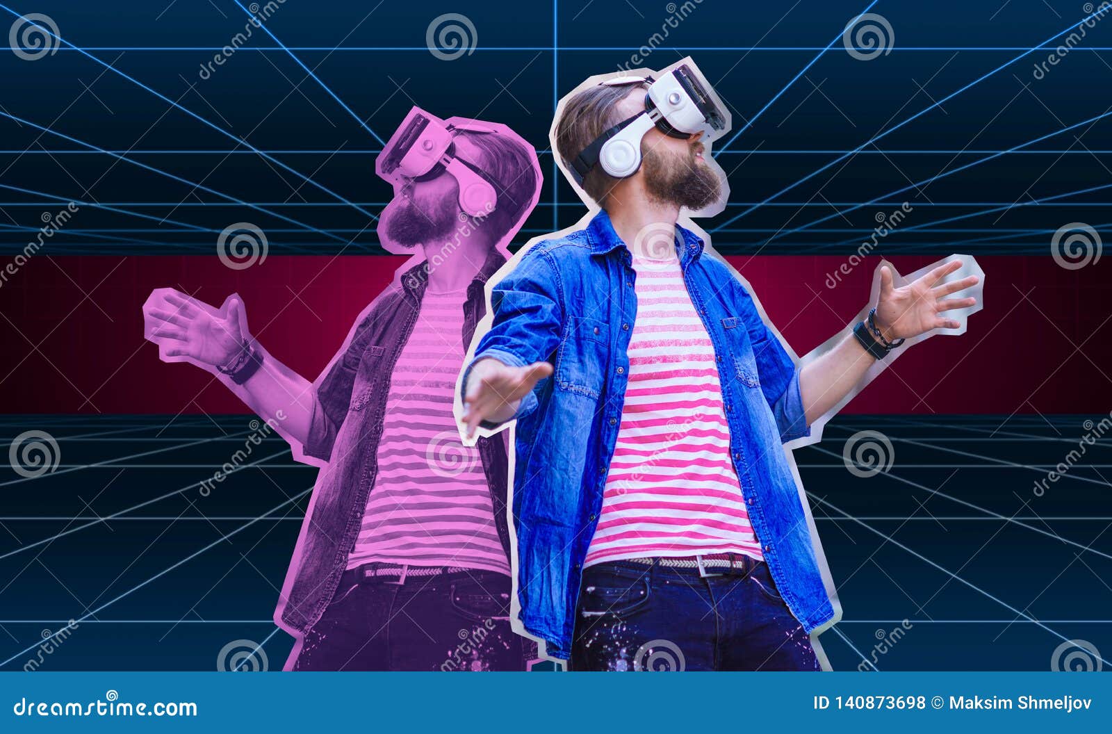 Man in Vr Headset, Virtual Reality Simulation Concept. Stock Photo ...