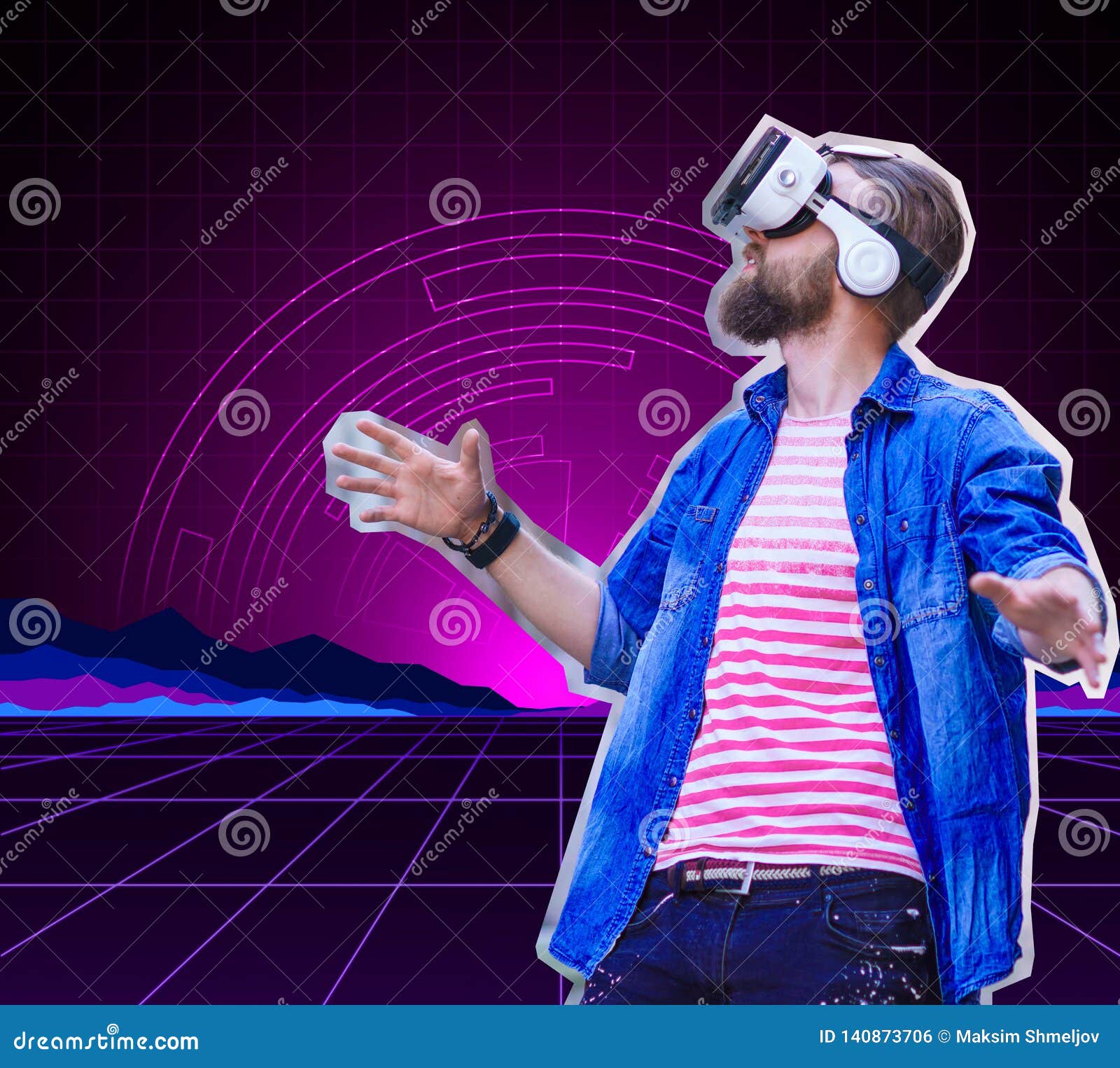 Man in Vr Headset, Virtual Reality Simulation Concept. Stock Photo ...