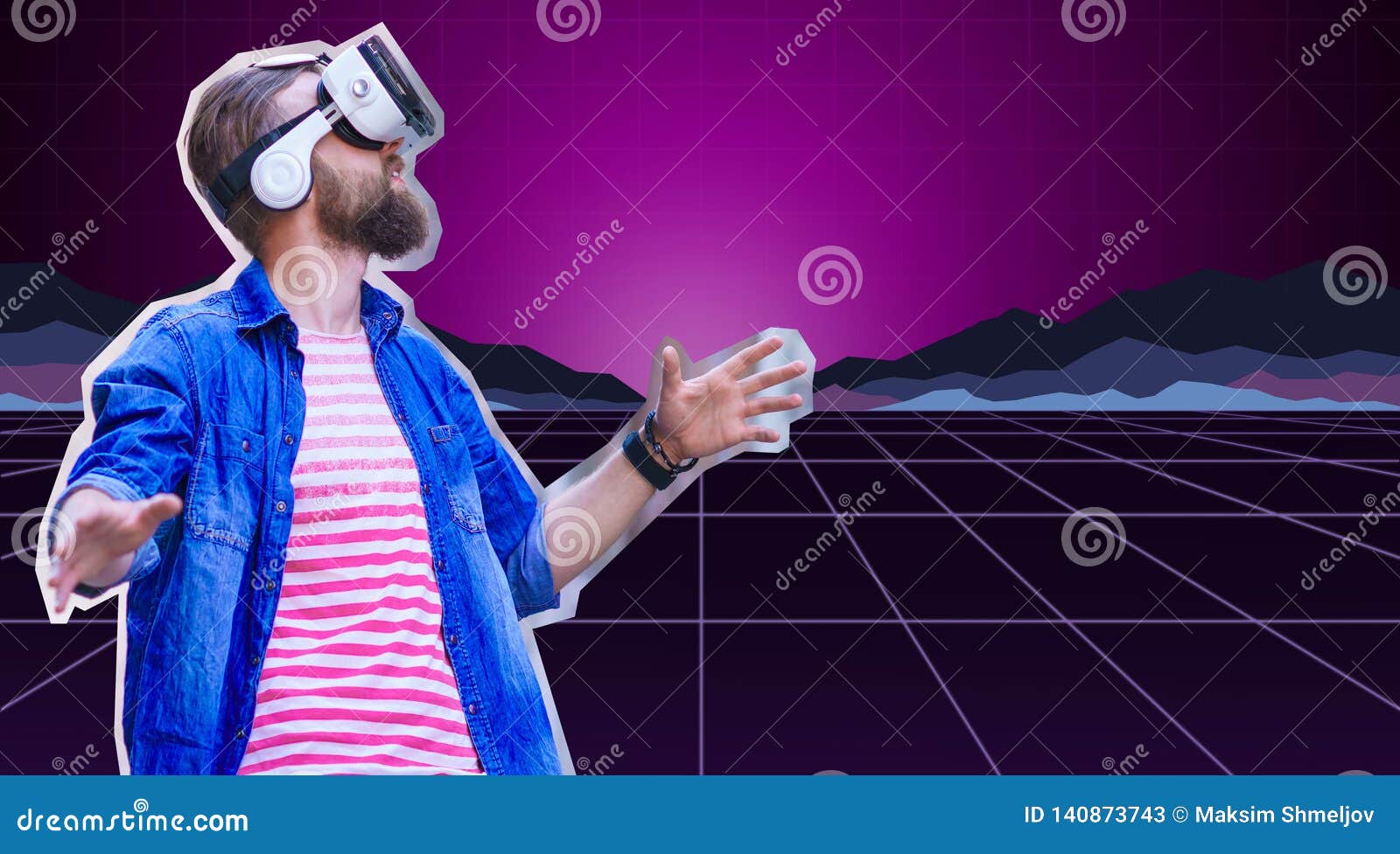Man in Vr Headset, Virtual Reality Simulation Concept. Stock Image ...