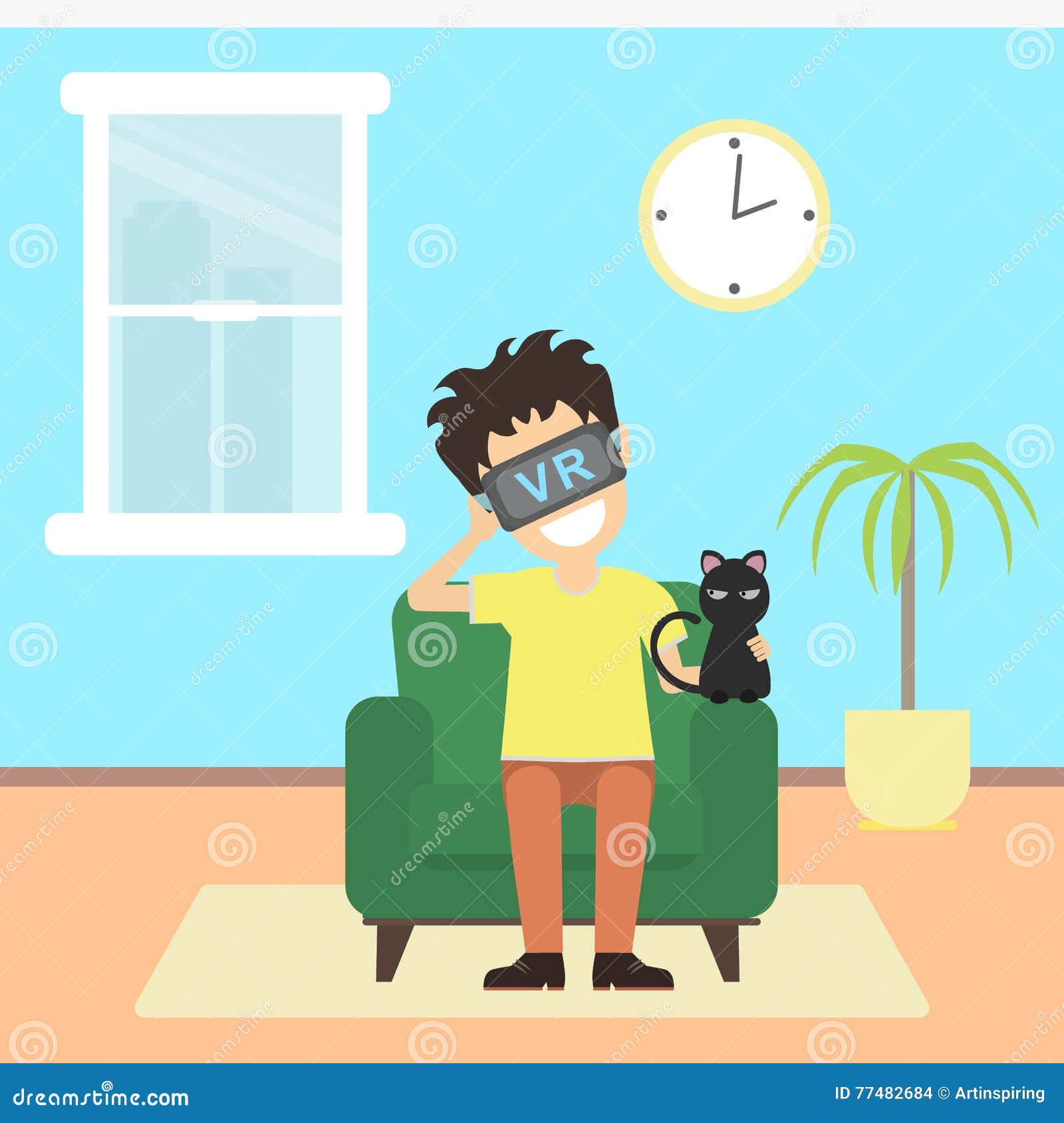 Man in vr at home. stock vector. Illustration of augmented - 77482684