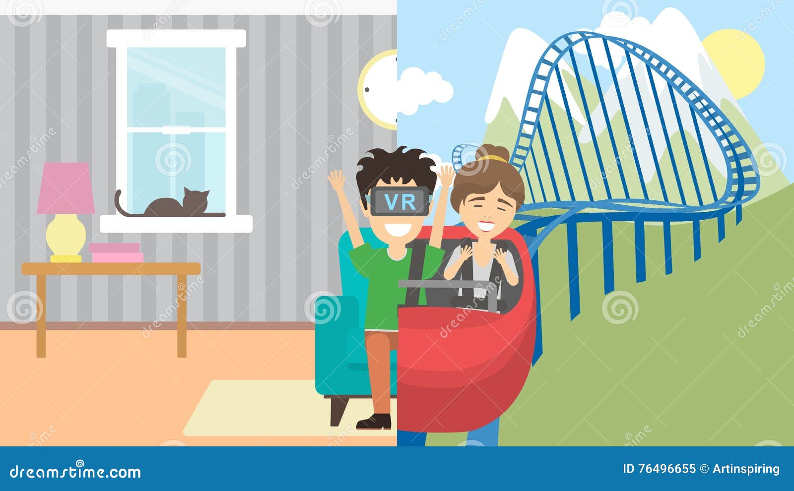 Man in Vr Riding Rollercoaster. Stock Vector - Illustration of gaming ...