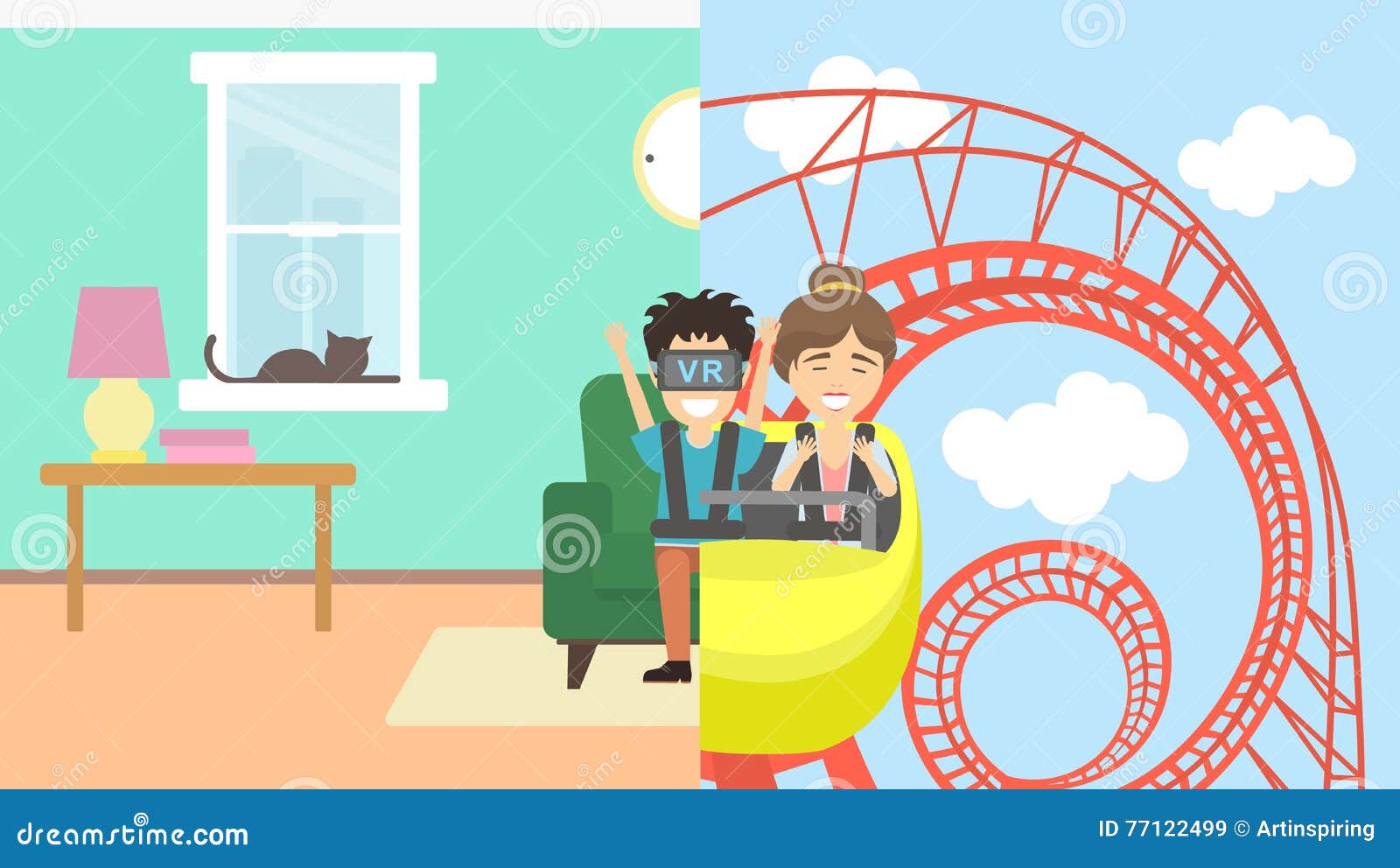 Man in Vr Riding Rollercoaster. Stock Vector - Illustration of ...