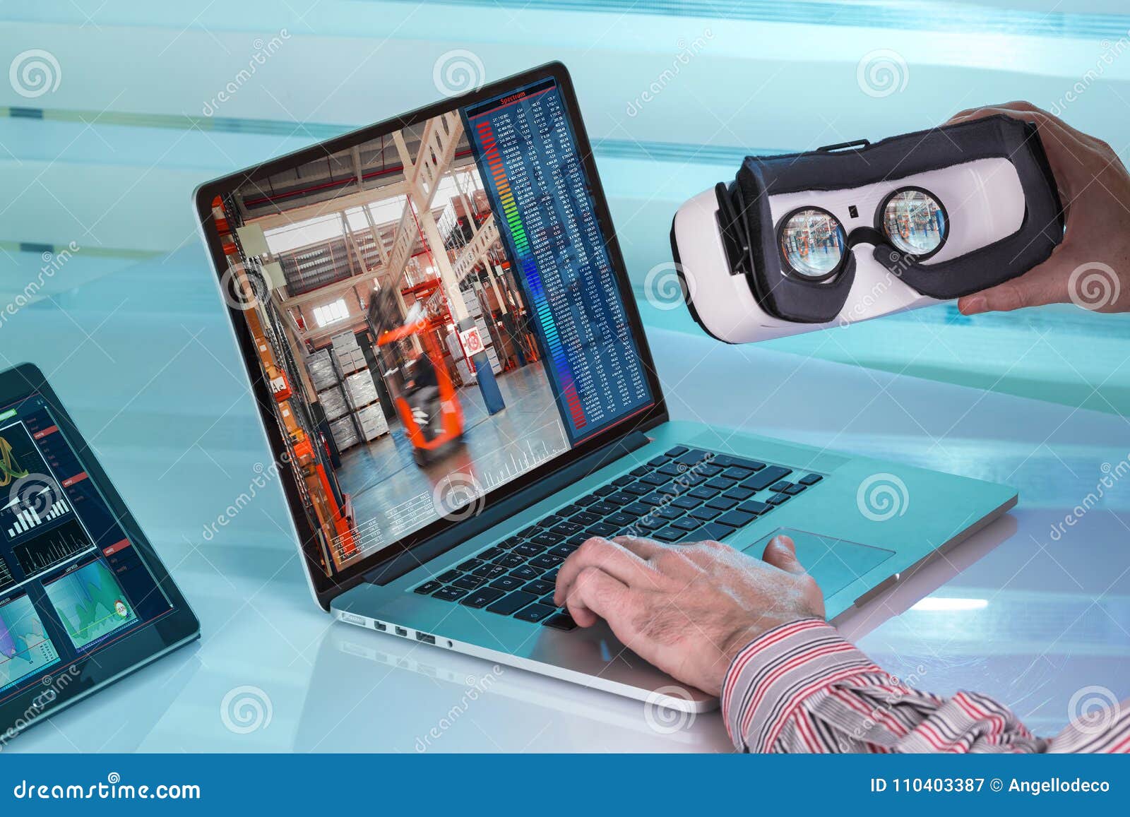 Man with Vr Virtual Reality Device for Virtual Warehouse Control Stock ...