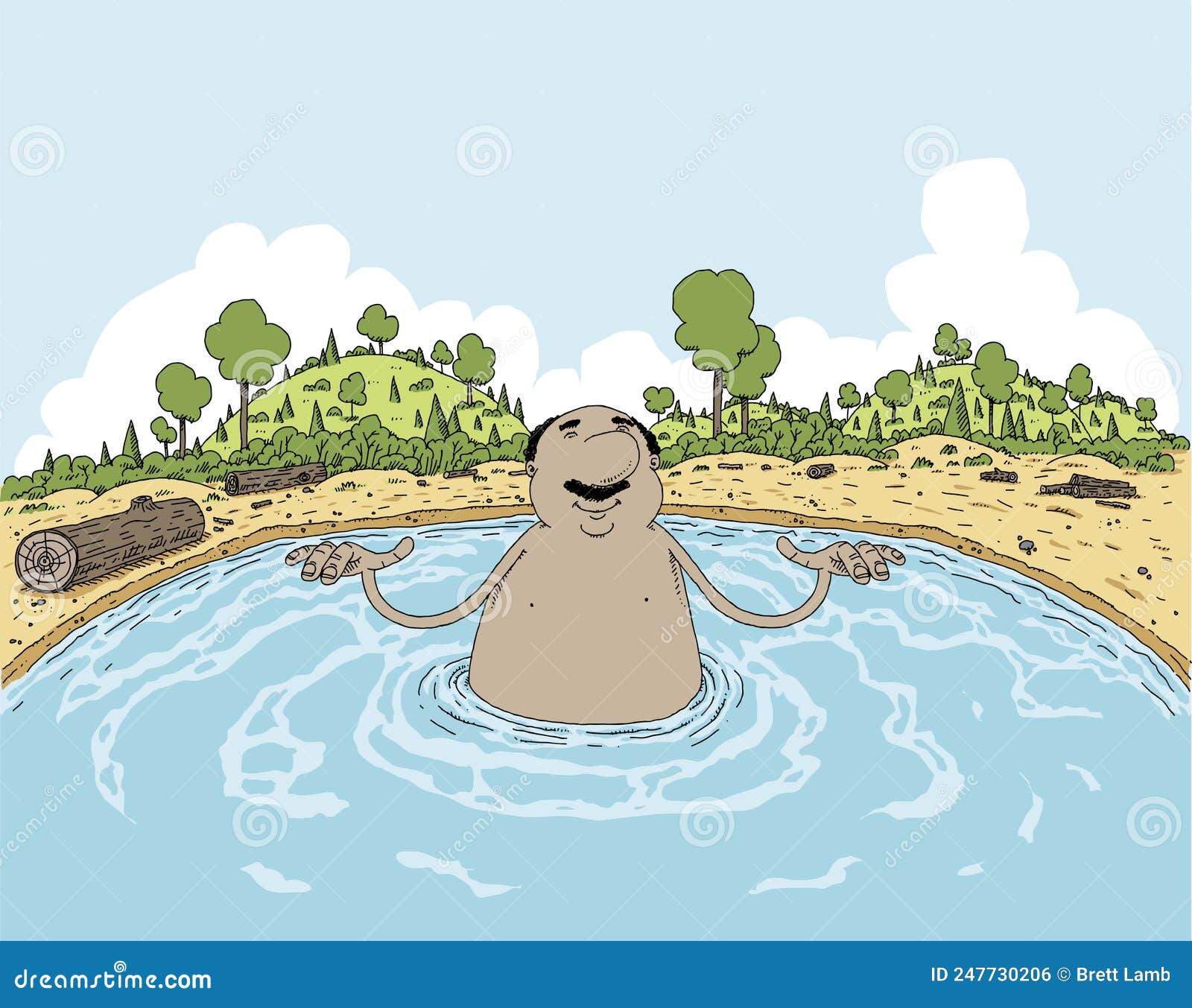 Man Wading in Water at Secluded Beach Stock Vector - Illustration of ...