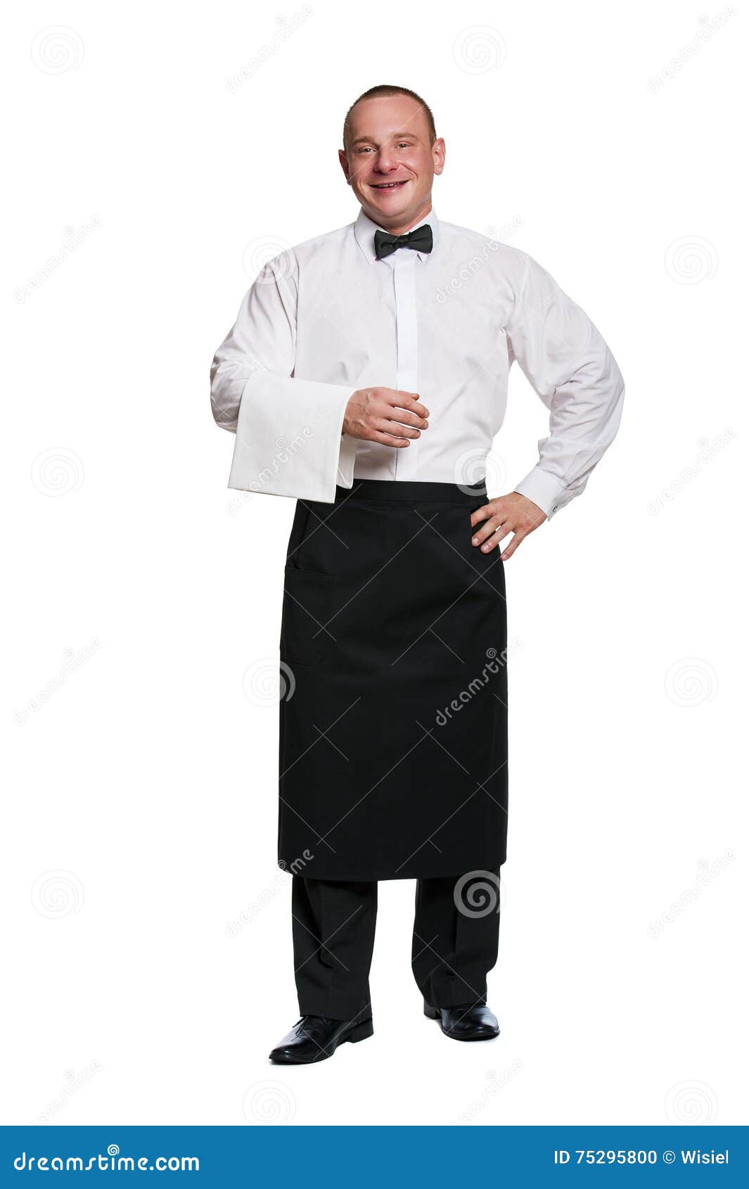 Man Waiter Standing Aprone on Isolation Background. Stock Photo - Image ...