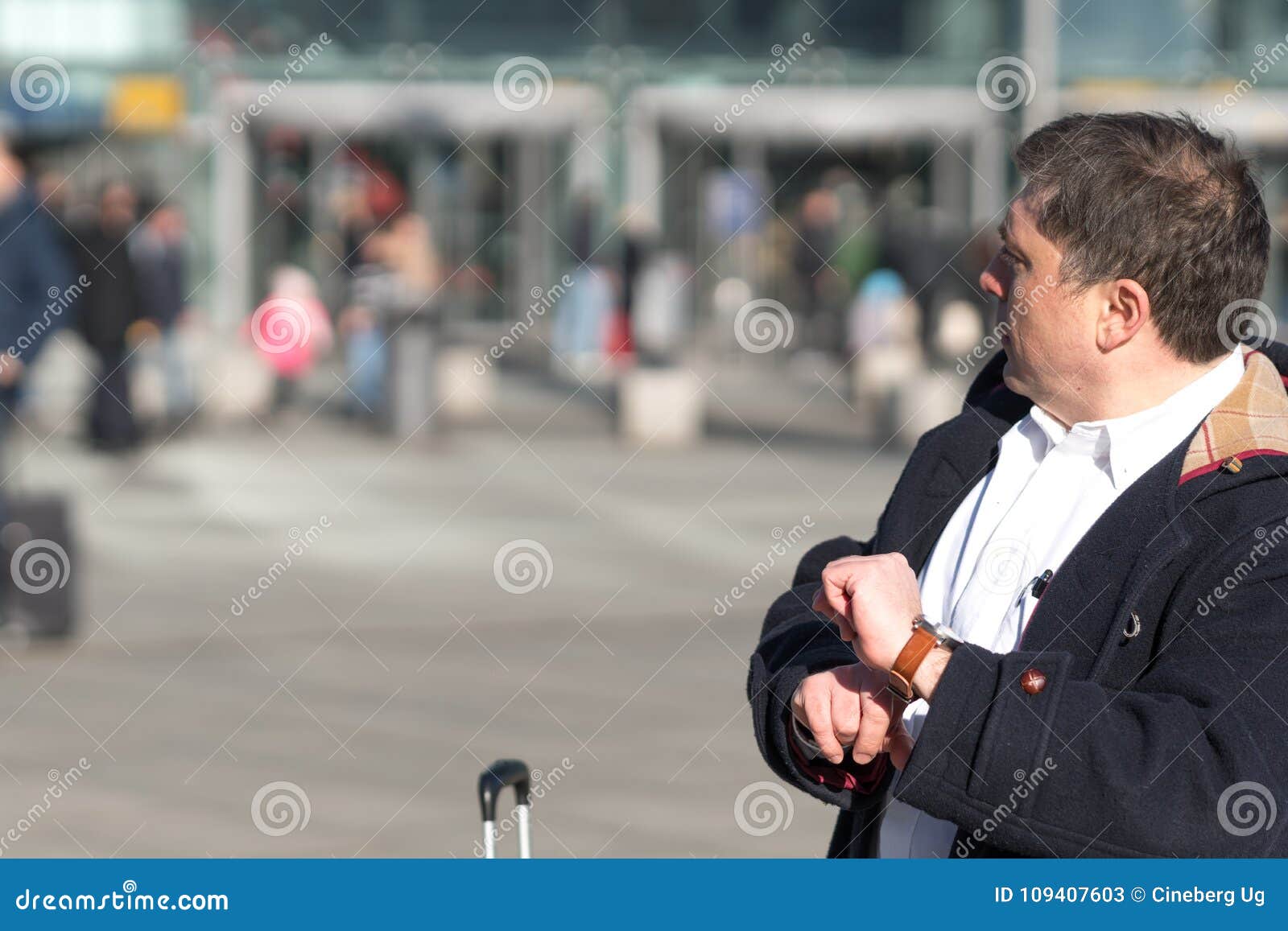 Businessman at the Bus Station Stock Image - Image of caucasian, delay ...