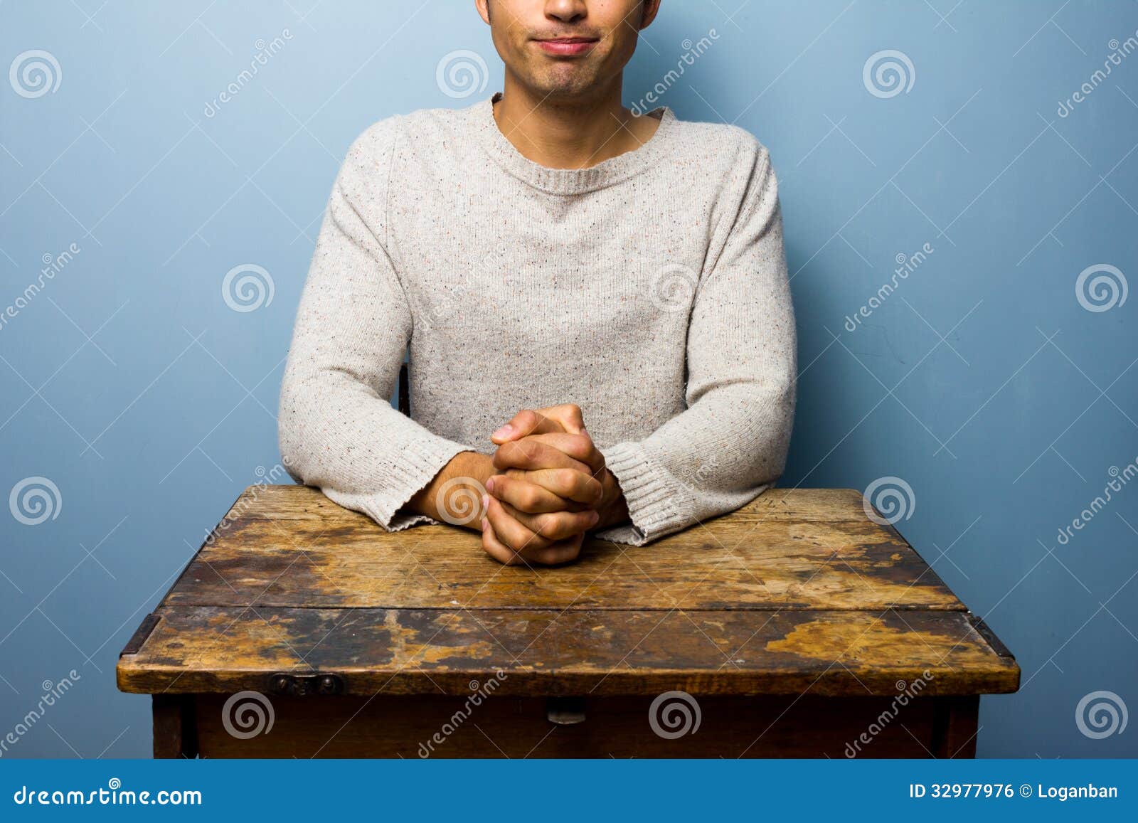 Man is Waiting at Desk with Hands Folded Stock Photo - Image of person ...