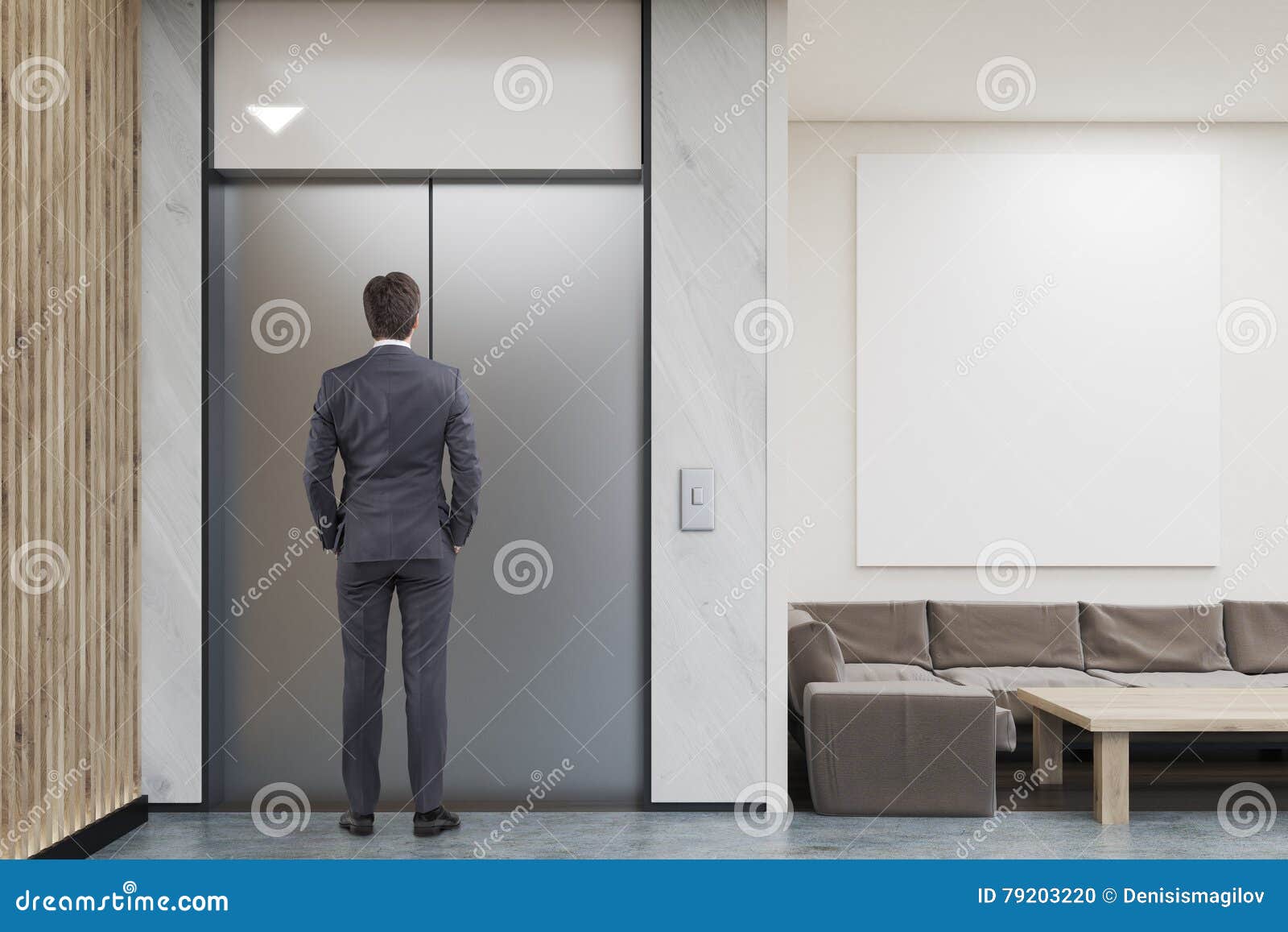 Man Waiting for Elevator in Company Lobby Stock Photo - Image of ...