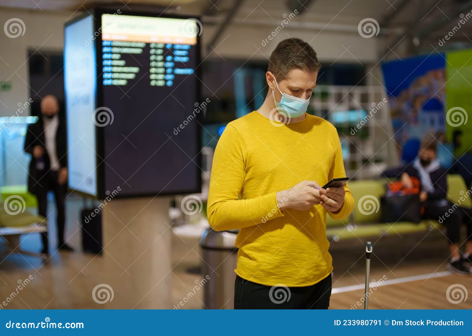 Man is Waiting for His Flight Stock Image - Image of cellphone, covid ...