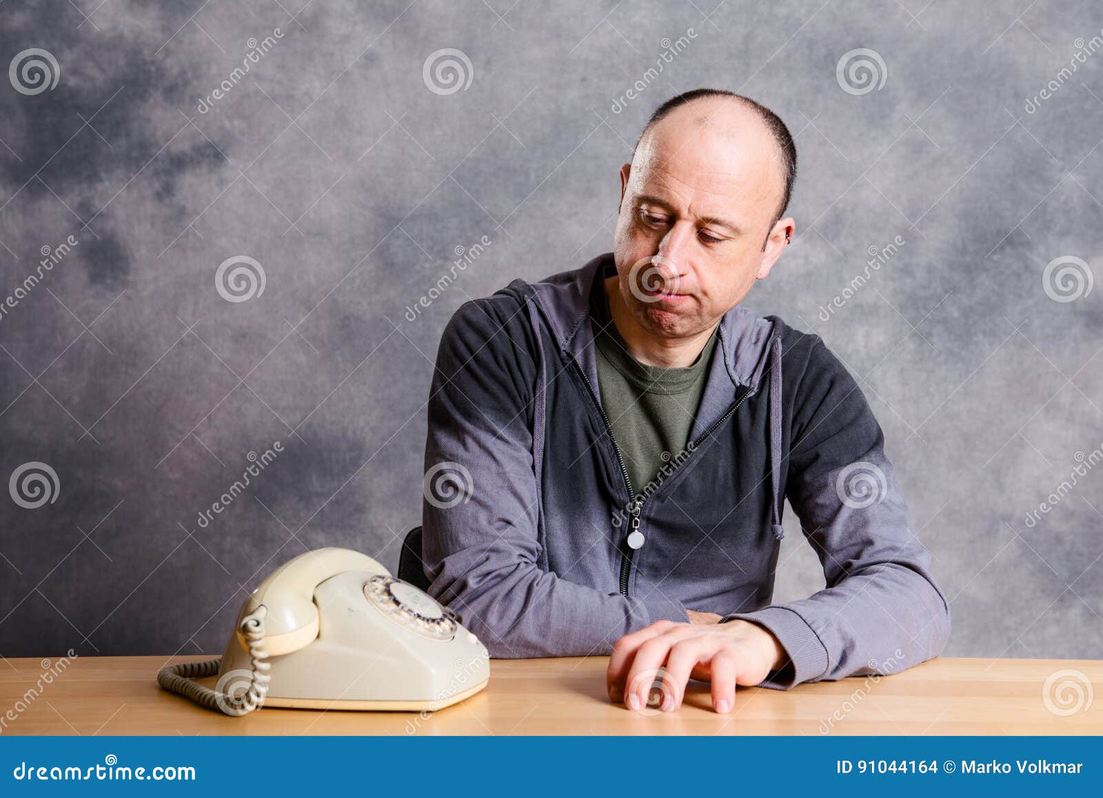 Man Waiting for a Important Phone Call Stock Photo - Image of gray ...