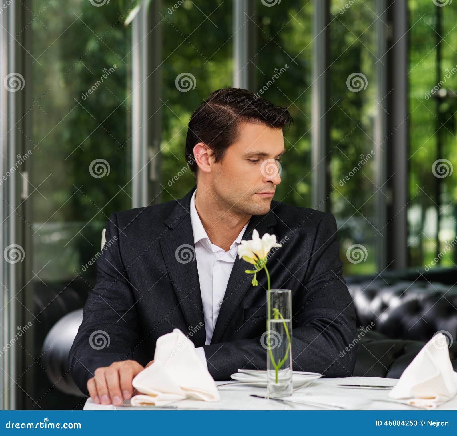 Man Waiting Someone in Restaurant Stock Image - Image of waiting ...