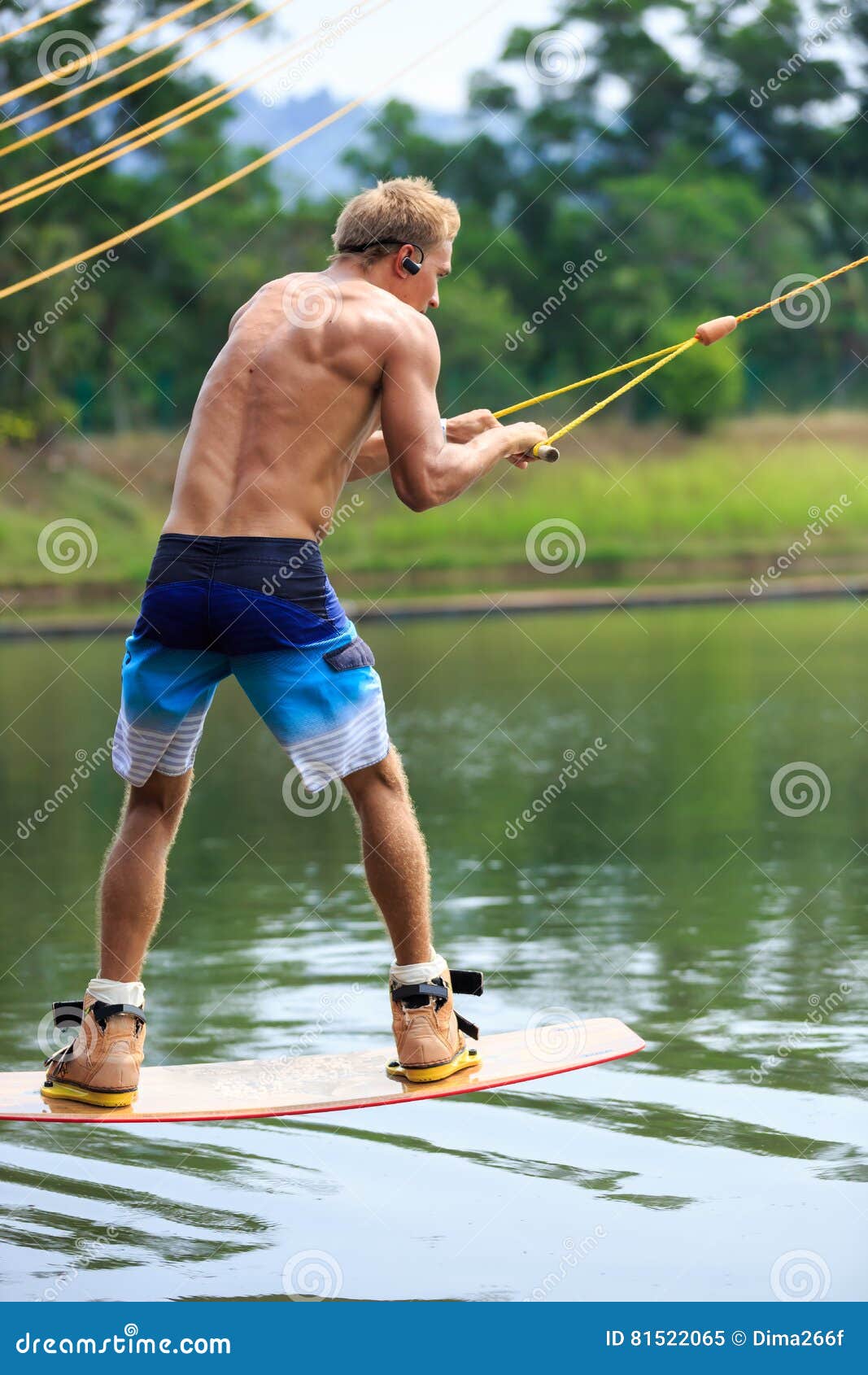 Man Wakeboarding Starting stock image. Image of enjoyment - 81522065