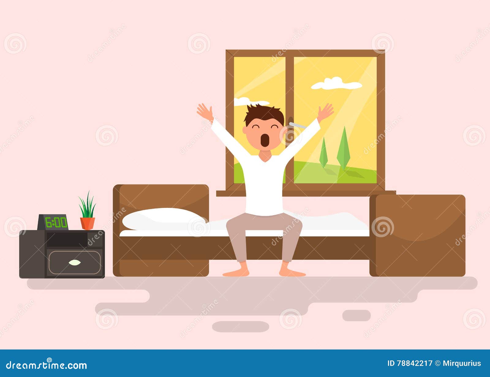 Man Wakes Up Early in the Morning Stock Vector - Illustration of room ...
