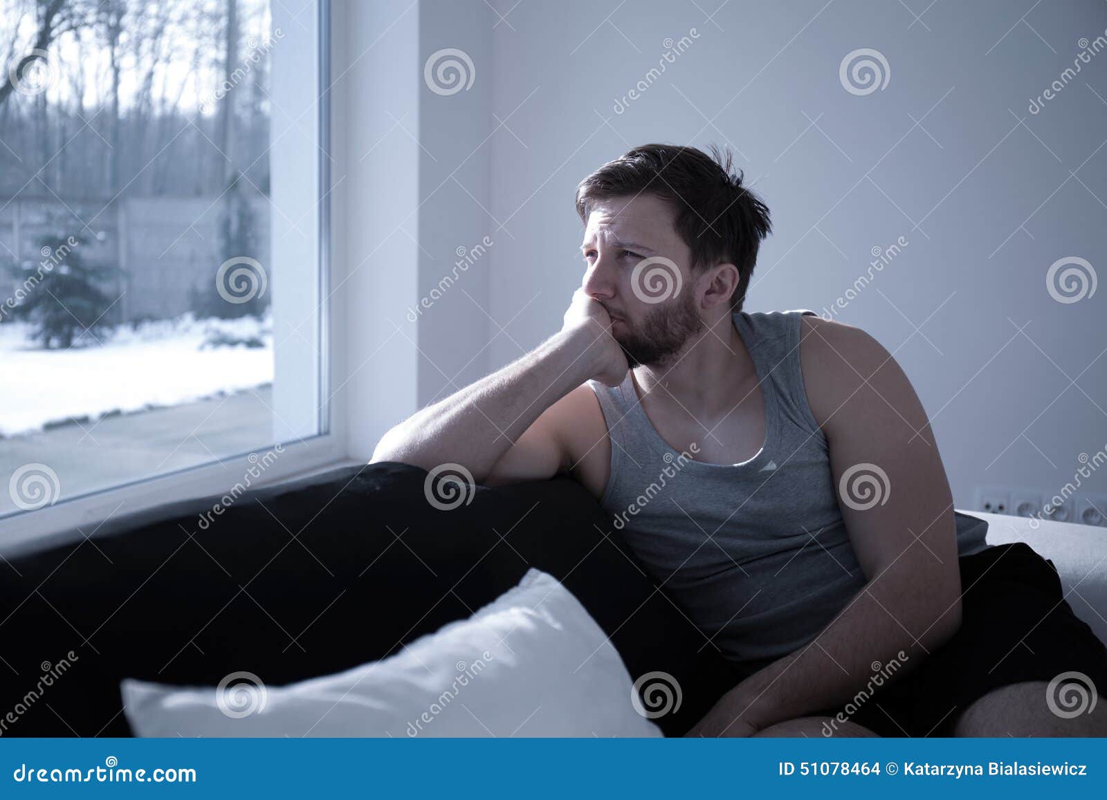 Man waking up early stock photo. Image of look, pillow - 51078464