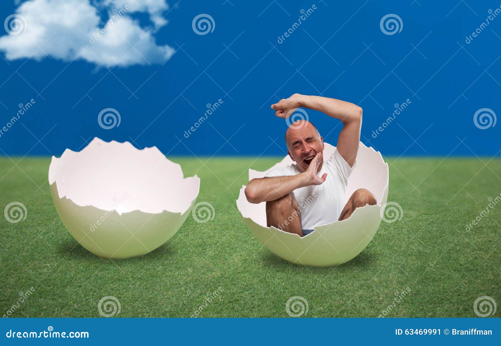 Man Waking Up Inside an Egg Stock Image - Image of color, broke: 63469991