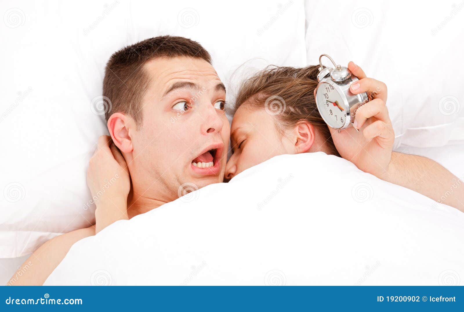 Man waking up lately stock photo. Image of female, sleeping - 19200902