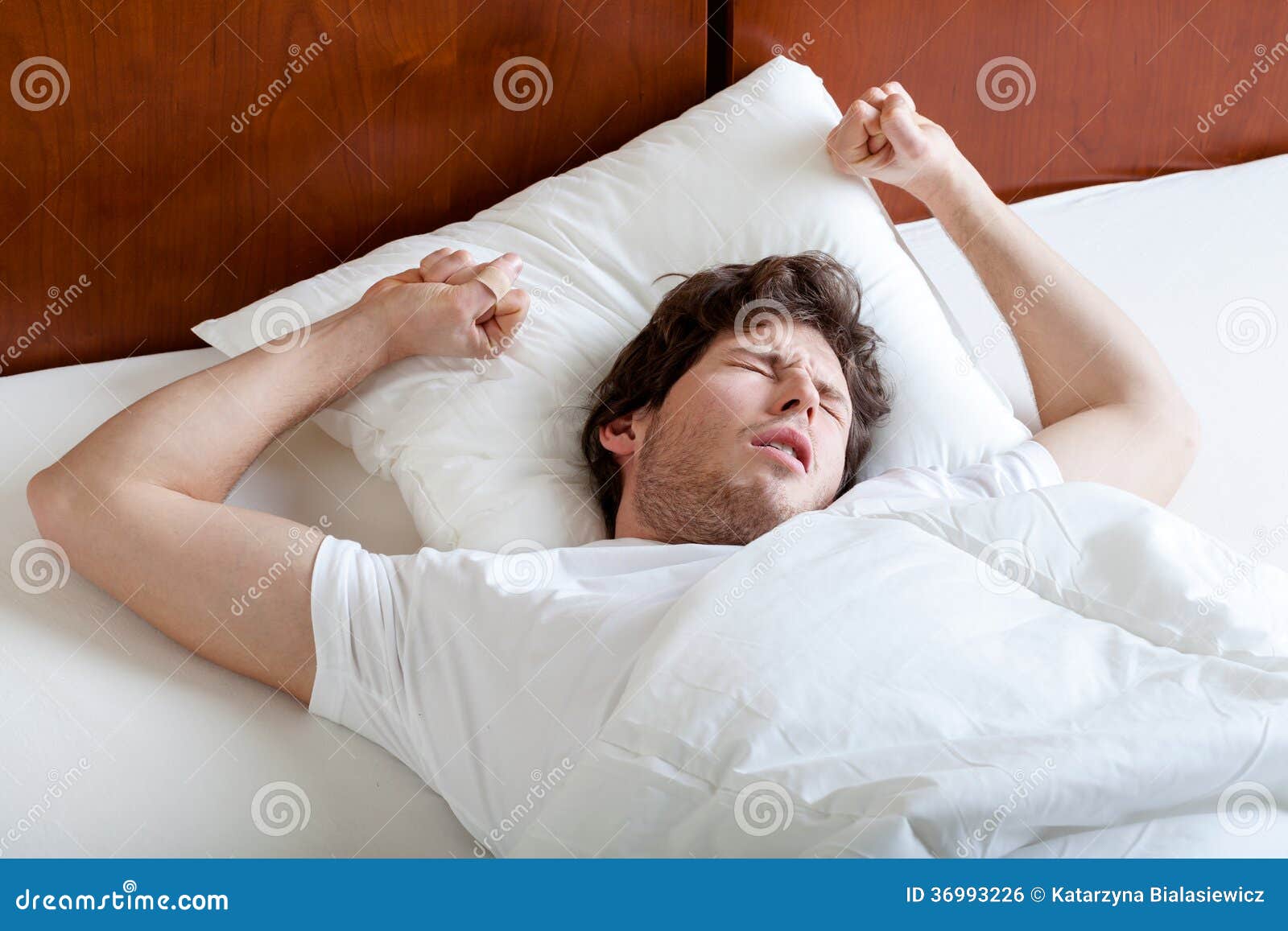 Man waking up softly stock photo. Image of person, stretching - 36993226