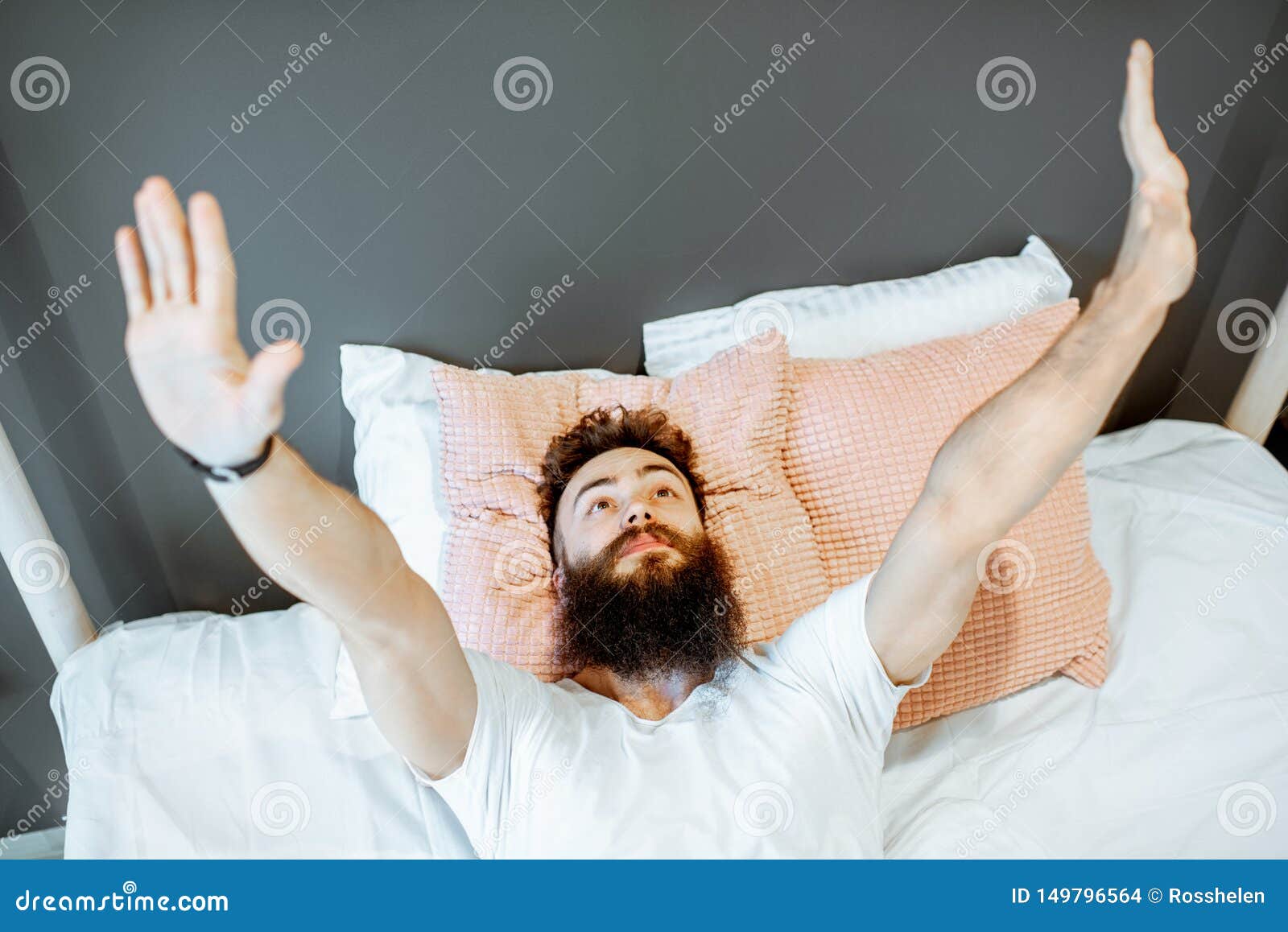 Man waking up stock photo. Image of male, comfortable - 149796564