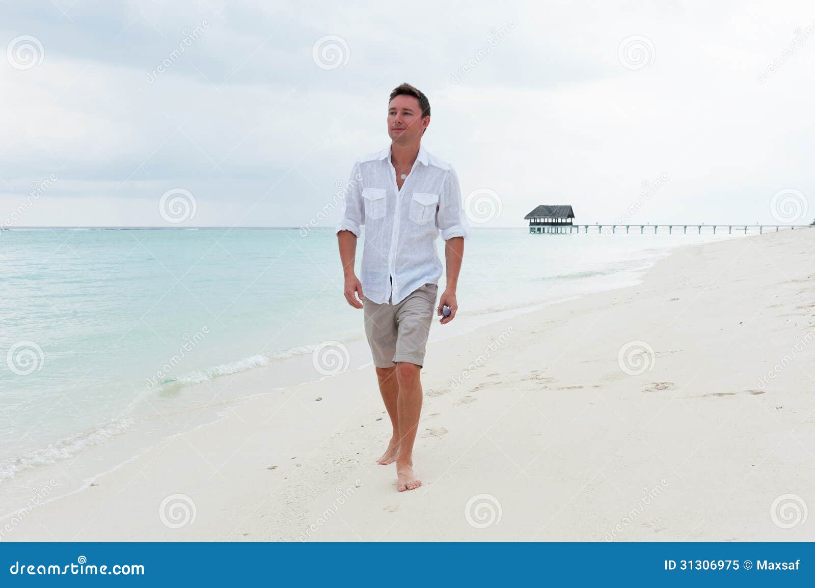 Man Walk on the Beautiful Beach Stock Image - Image of looking, healthy ...
