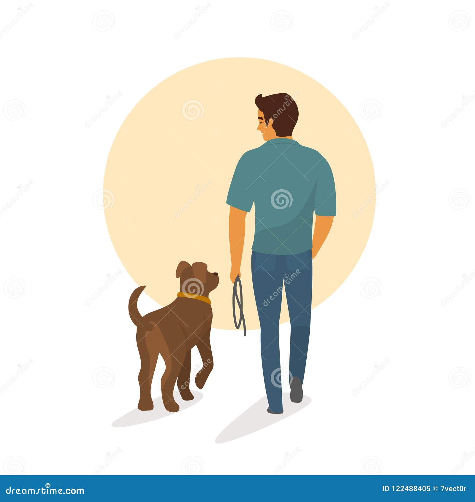 Man Walk with His Dog, Backside View Stock Vector - Illustration of ...