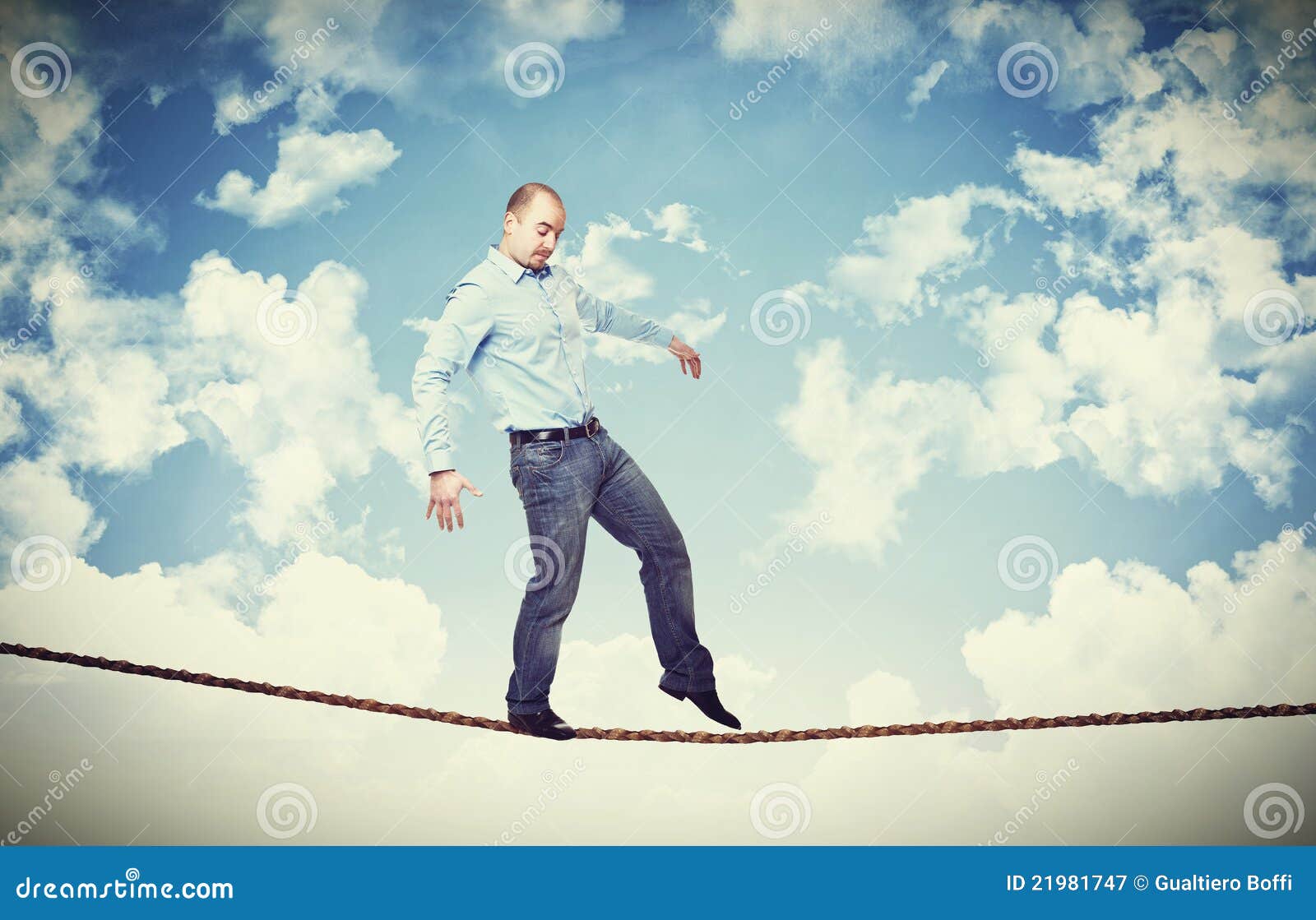 Man walk on rope stock image. Image of risk, balance - 21981747
