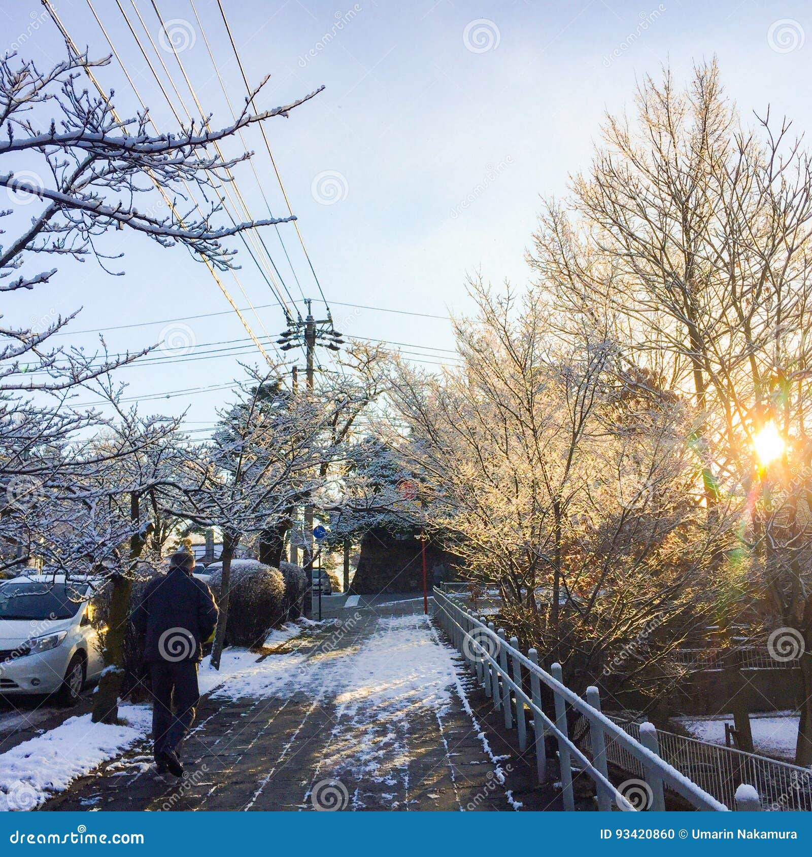 Man Walking Alone on the Road in Winter Snow Editorial Image - Image of ...