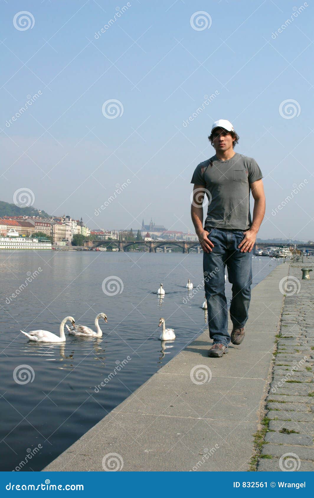 Man Walking Along the Embankment Stock Image - Image of meeting ...