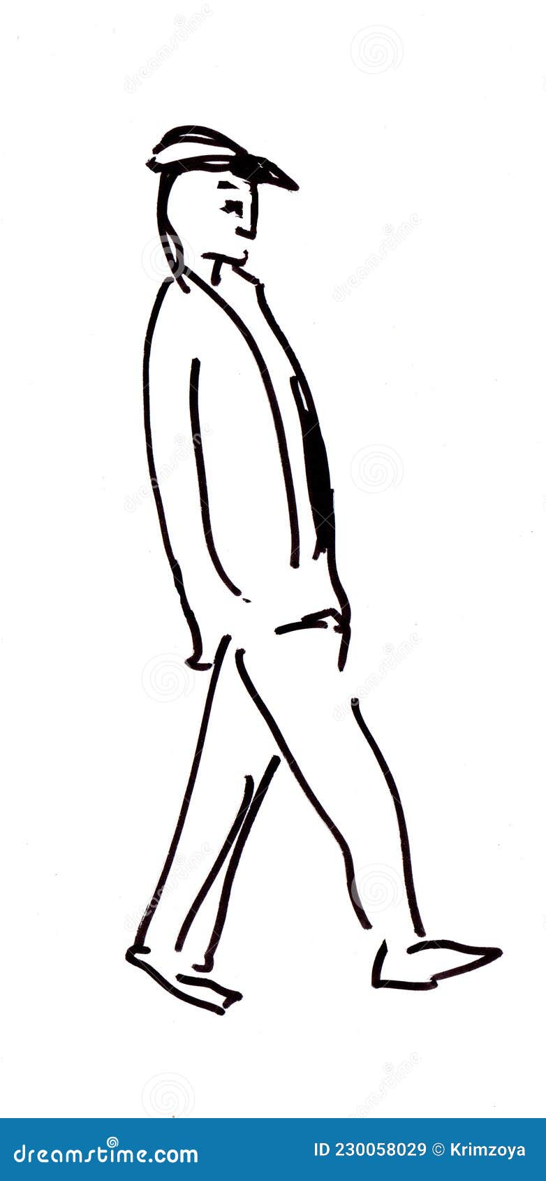 Man walking along street stock illustration. Illustration of drawing ...