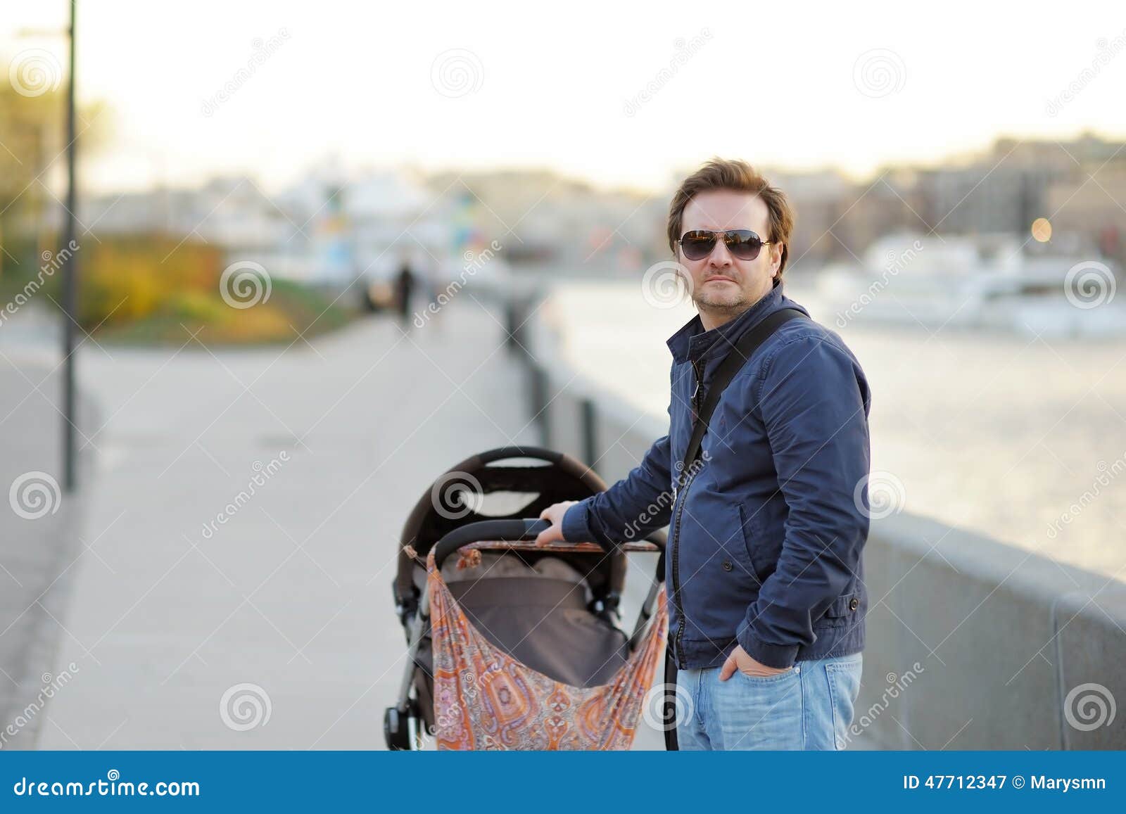 Man Walking with Baby Stroller Stock Image - Image of parenting, girl ...
