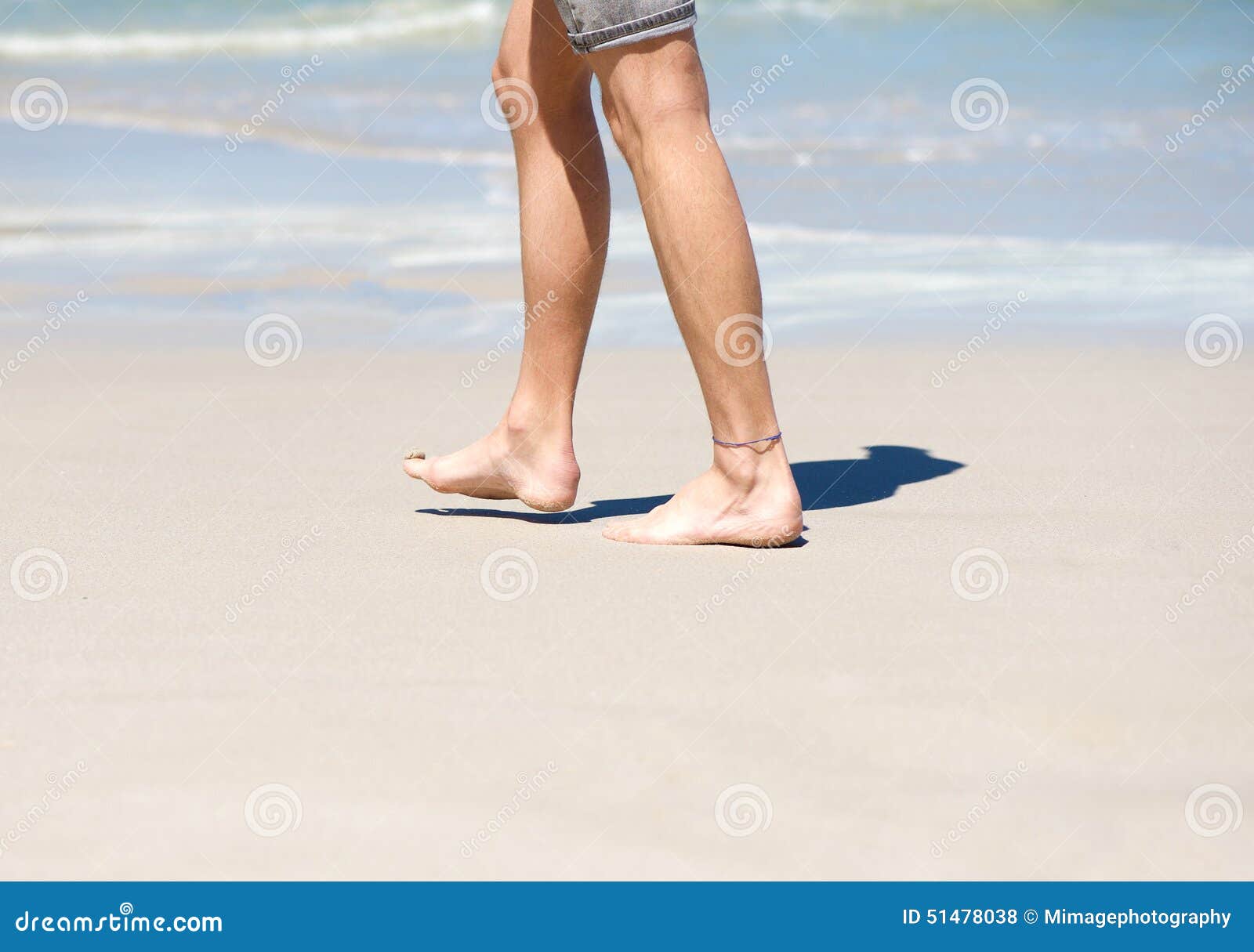 Man Walking Barefoot on White Sand Beach Stock Photo - Image of seaside ...