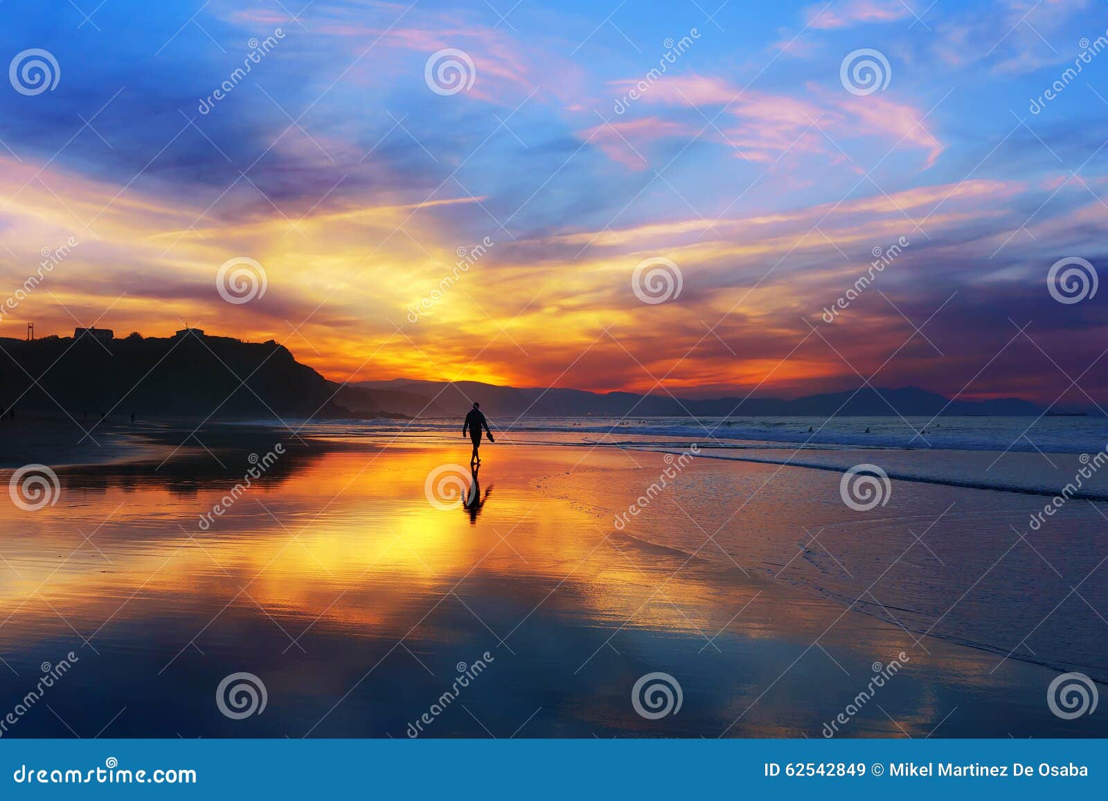 Man Walking on the Beach at Sunset Stock Image - Image of person ...