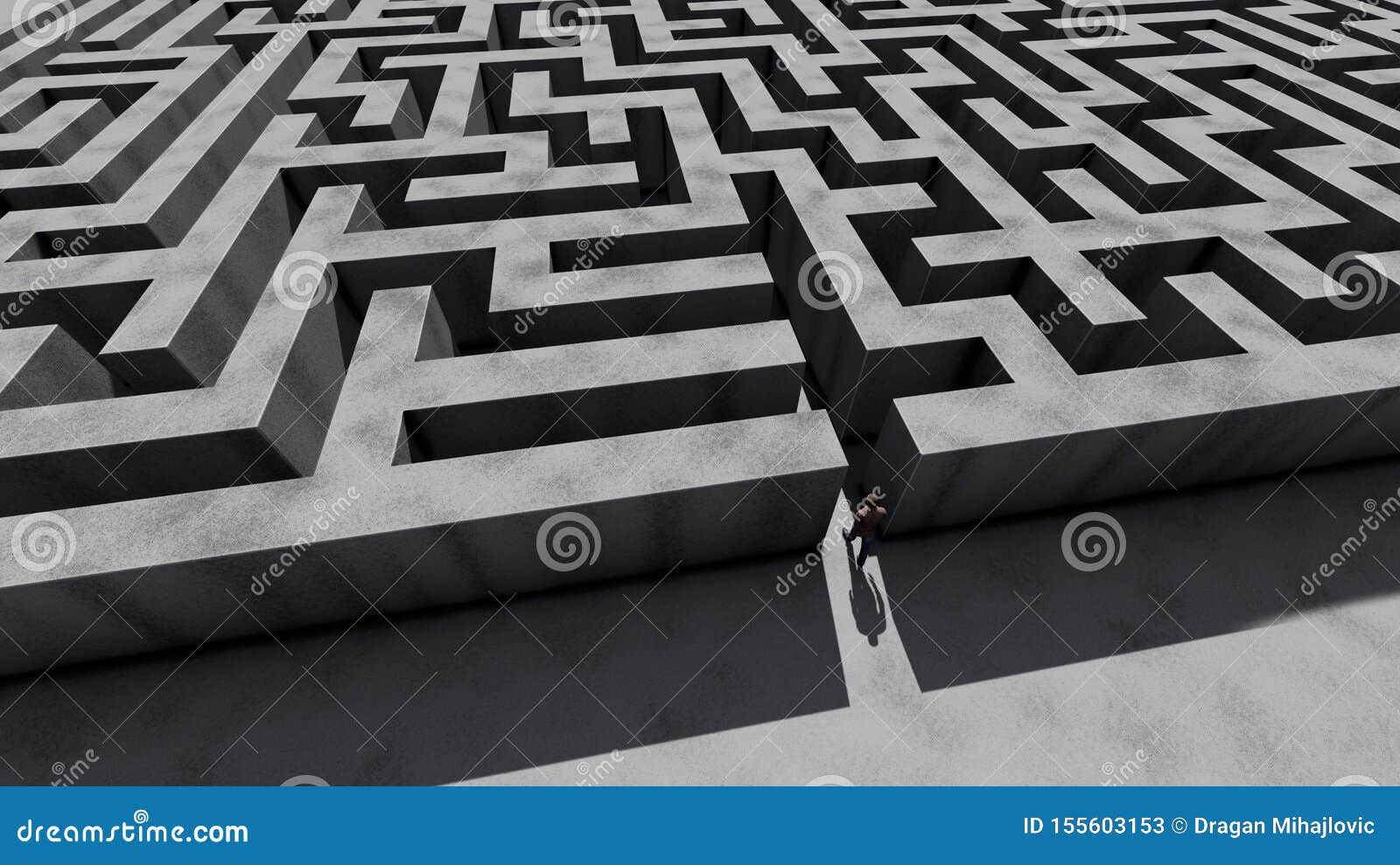 Man Walking into Big Labyrinth Stock Illustration - Illustration of ...