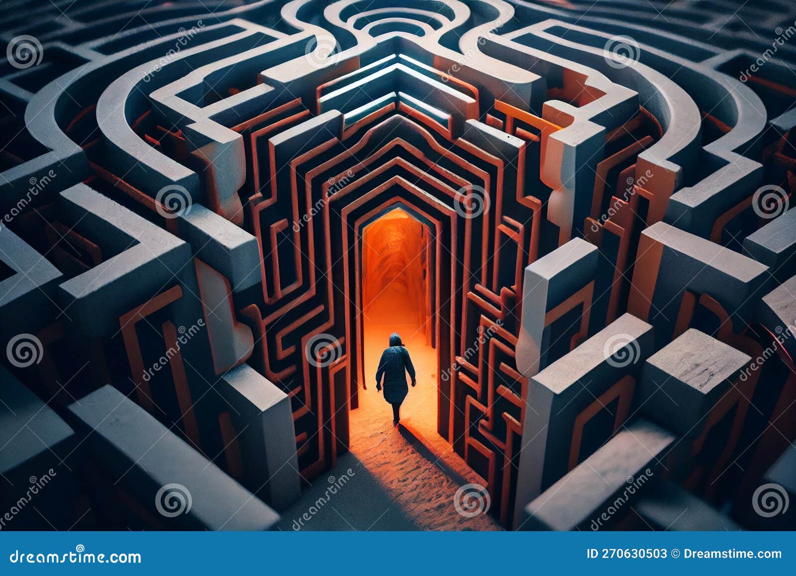 Man Walking into Big Labyrinth. Finding Solution Concept.generative Ai ...
