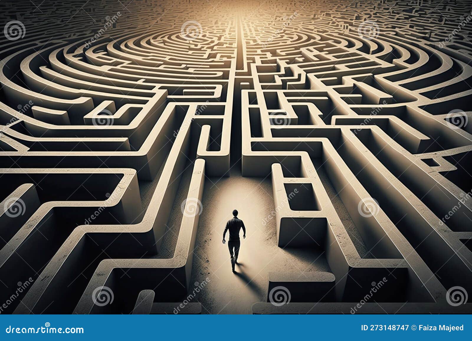 Man Walking into Big Labyrinth. Finding Solution Concept, Generative AI ...