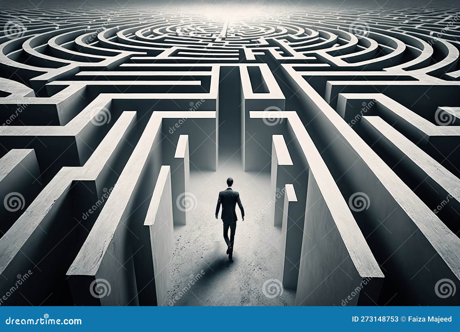 Man Walking into Big Labyrinth. Finding Solution Concept, Generative AI ...
