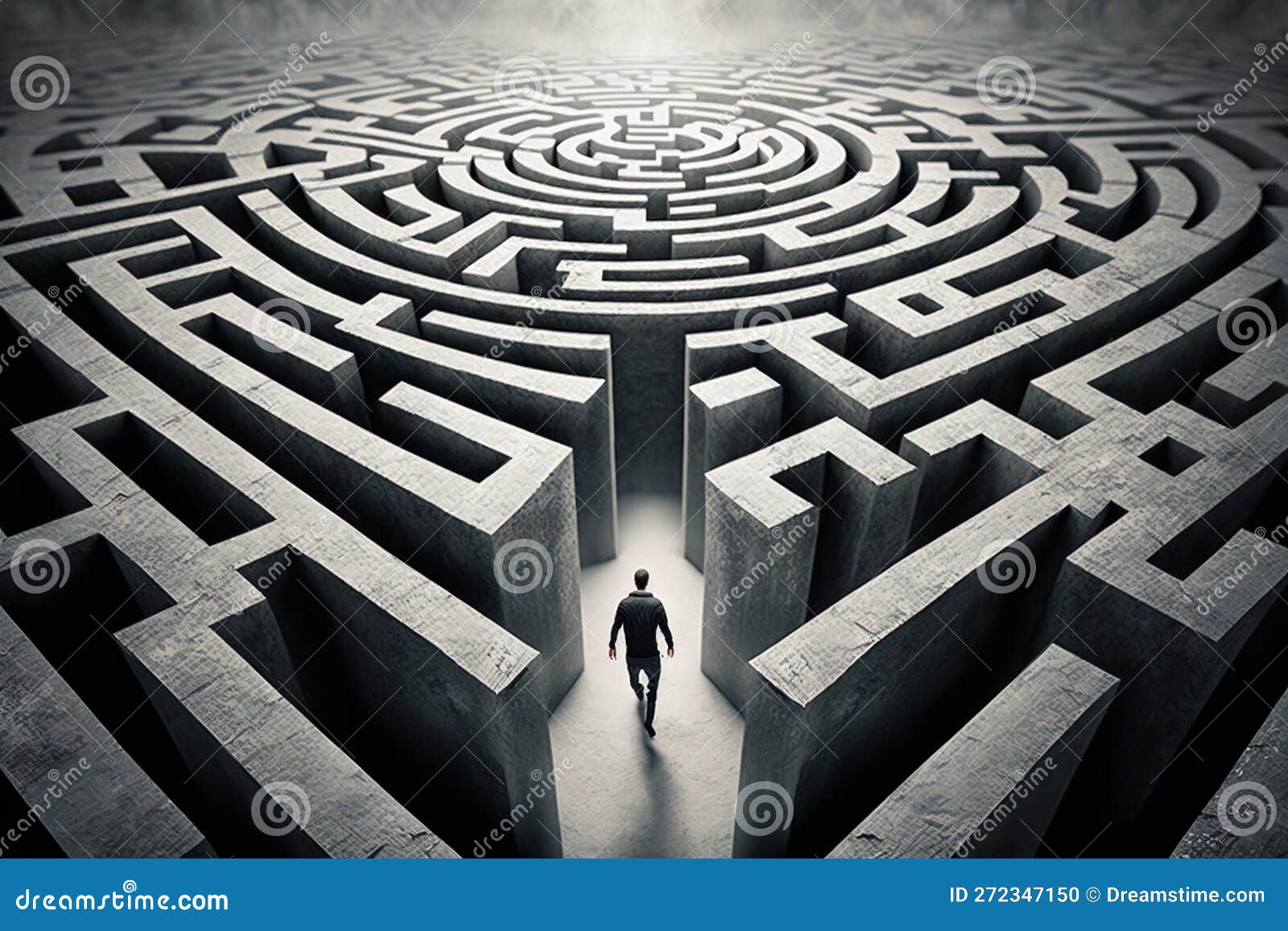 Man Walking into Big Labyrinth. Finding Solution Concept Stock ...