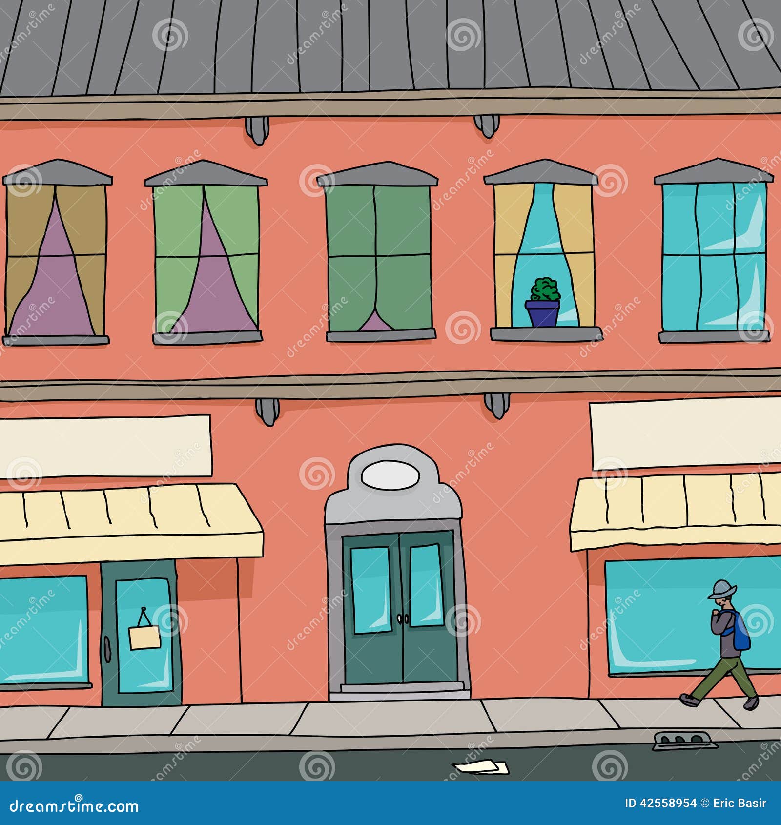 Man Walking by Building stock vector. Illustration of cartoon - 42558954