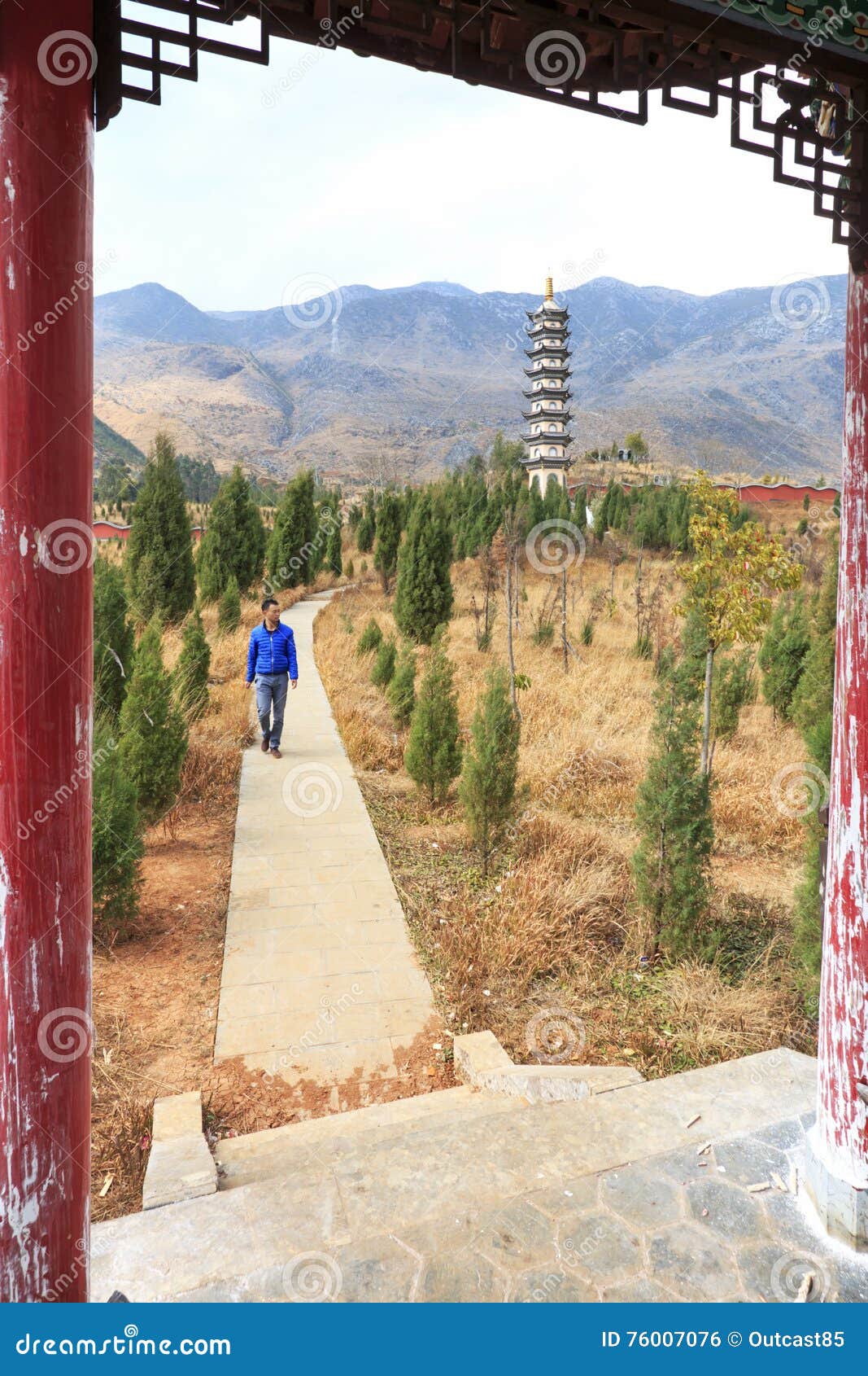 Man Walking in the Complex of the Heyang Temple in Heqing, Yunnan in ...