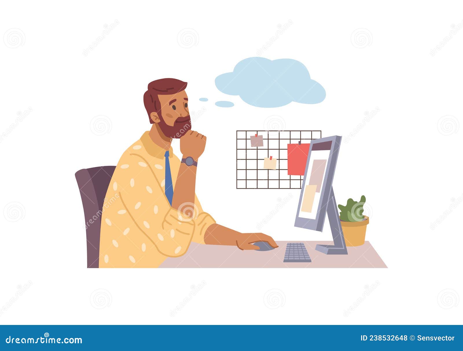 Man Walking on Computer and Thinking about Problem Stock Vector ...