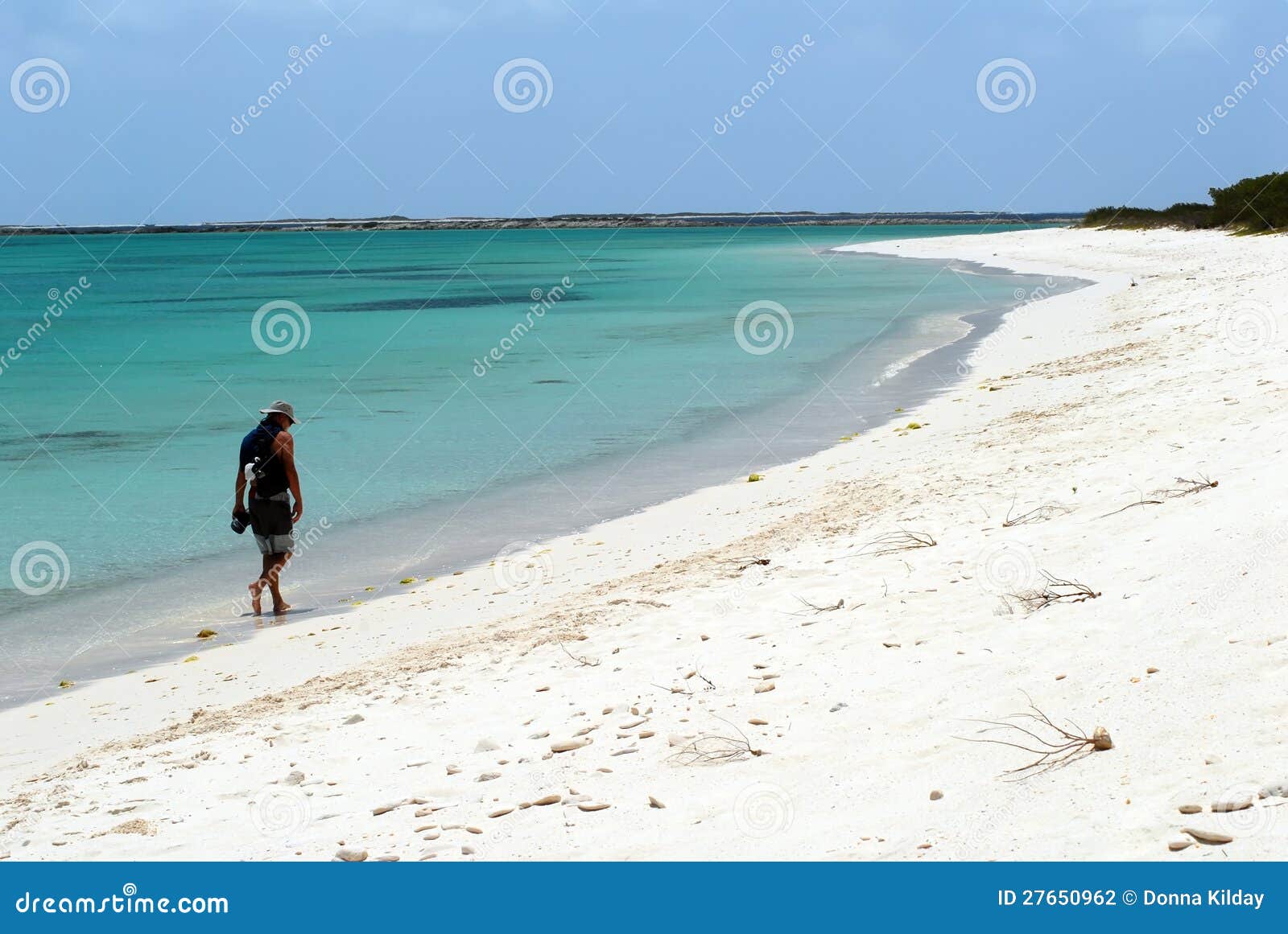 Man Walking on Deserted White Beach Stock Photo - Image of active ...