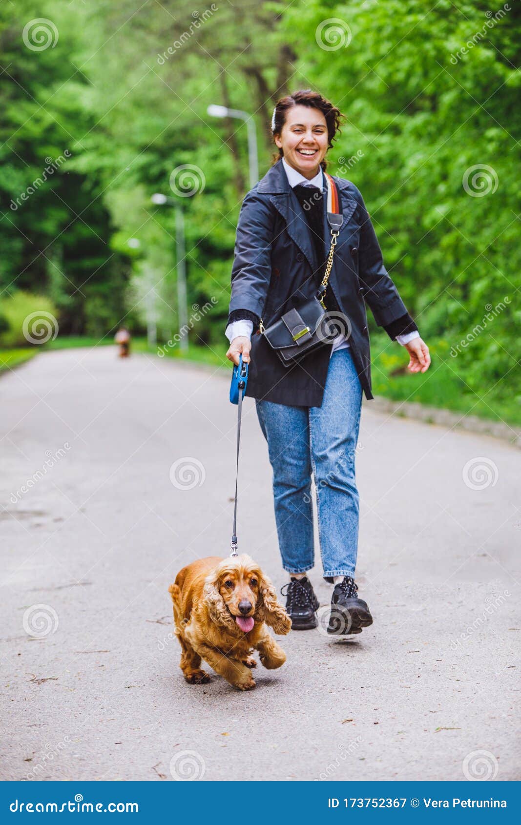 Man Walking with Dog on Leash Stock Image - Image of journey, green ...