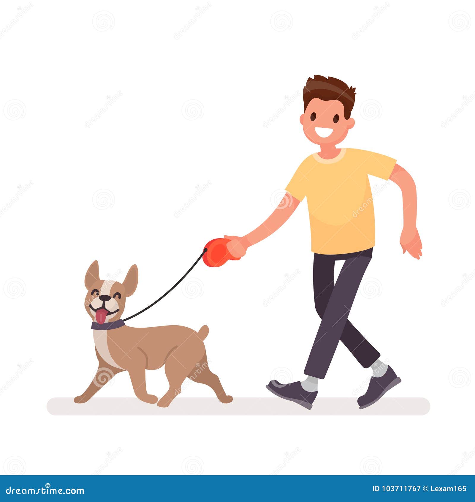 Man is Walking with a Dog. Vector Illustration Stock Illustration ...