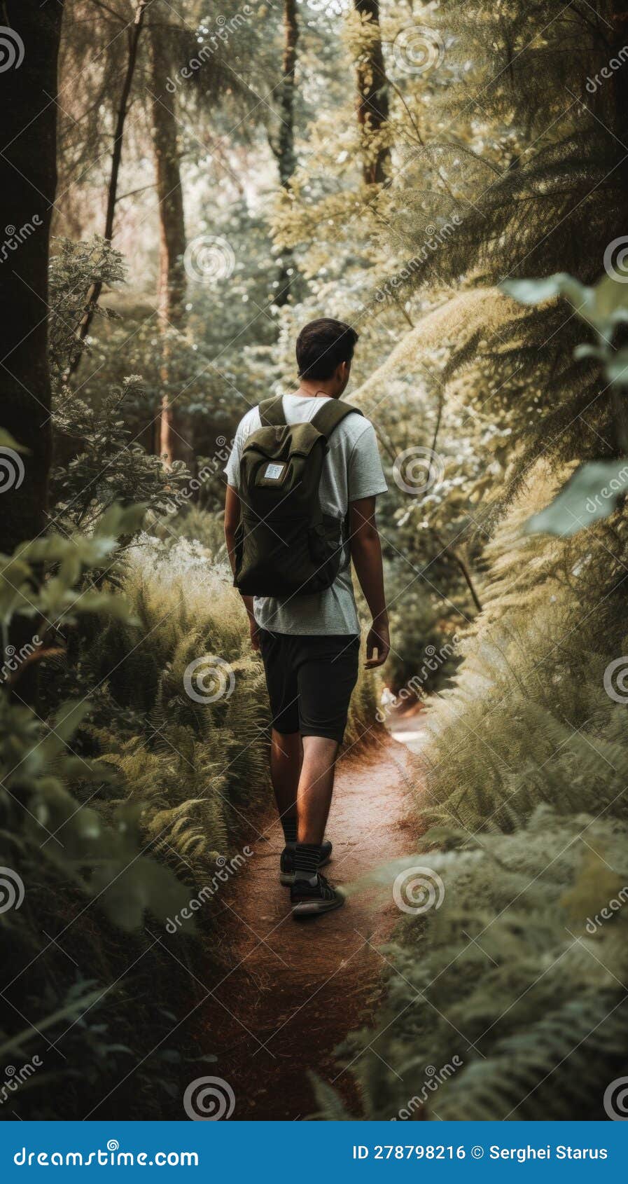 A Man Walking Down a Path in the Woods. Generative AI Image. Stock ...