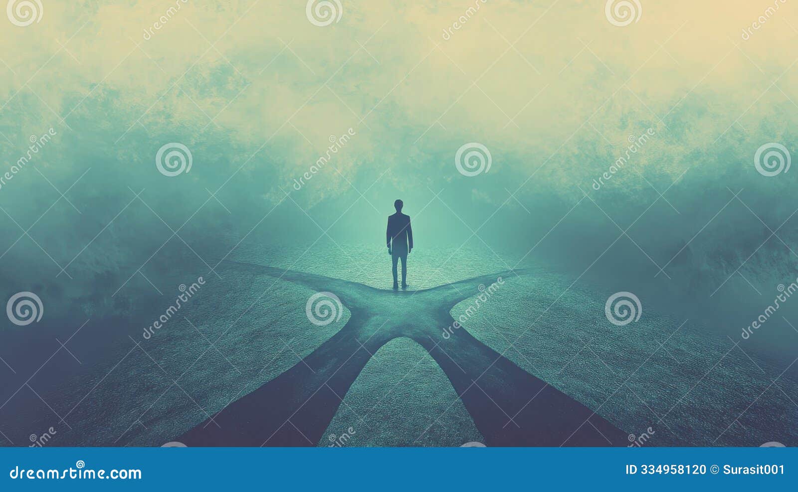 A Man is Walking Down a Road with Two Paths Ahead of Him Stock ...