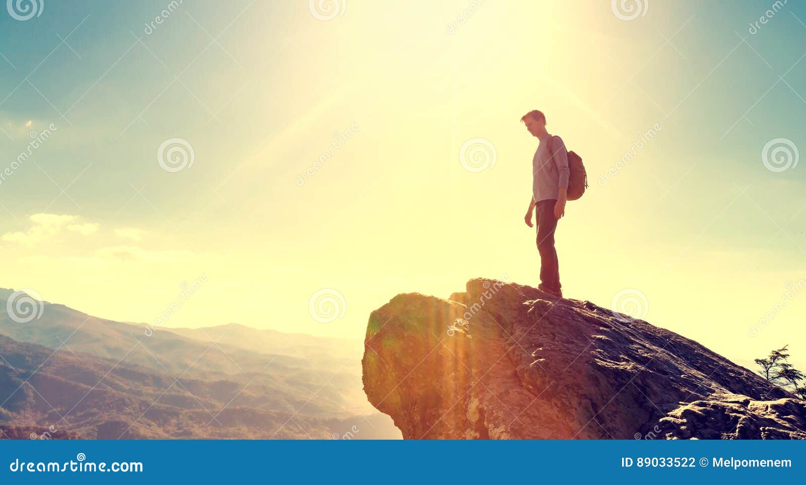 Man Walking on the Edge of a Cliff Stock Photo - Image of hike, blue ...
